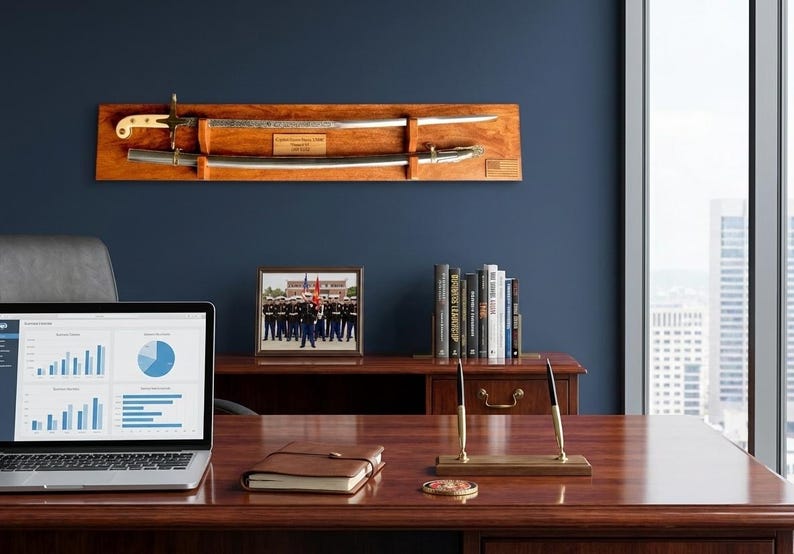 Marine Officer Sword Display in Maple Wood, Mameluke Sword Plaque, USMC ...