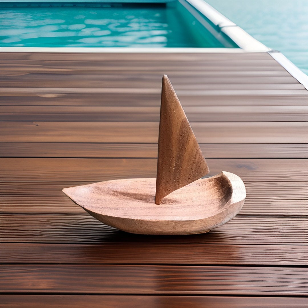 Hand Carved Walnut Sail Boat - Etsy