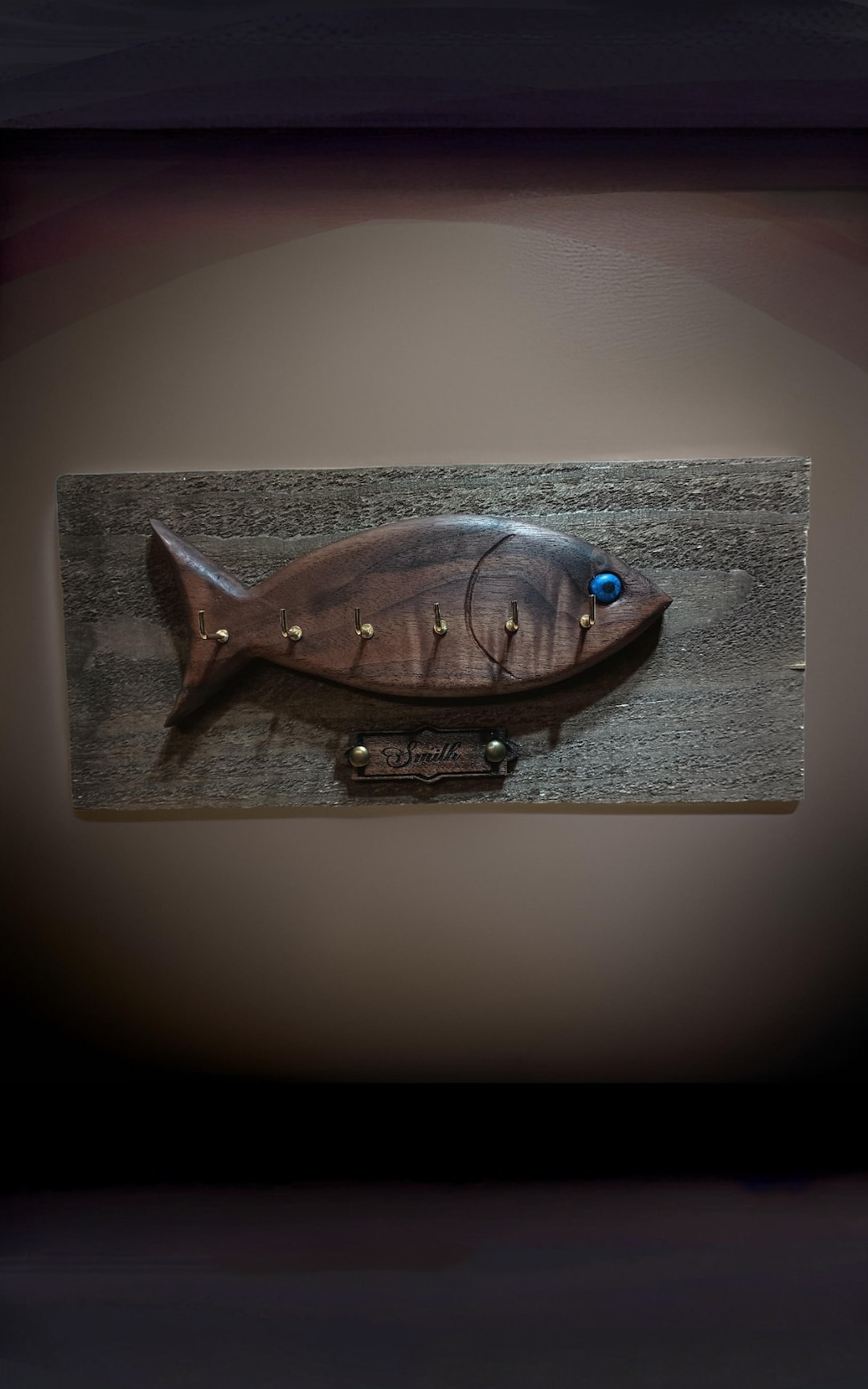 Hand Carved Walnut Fish Key Holder - Etsy