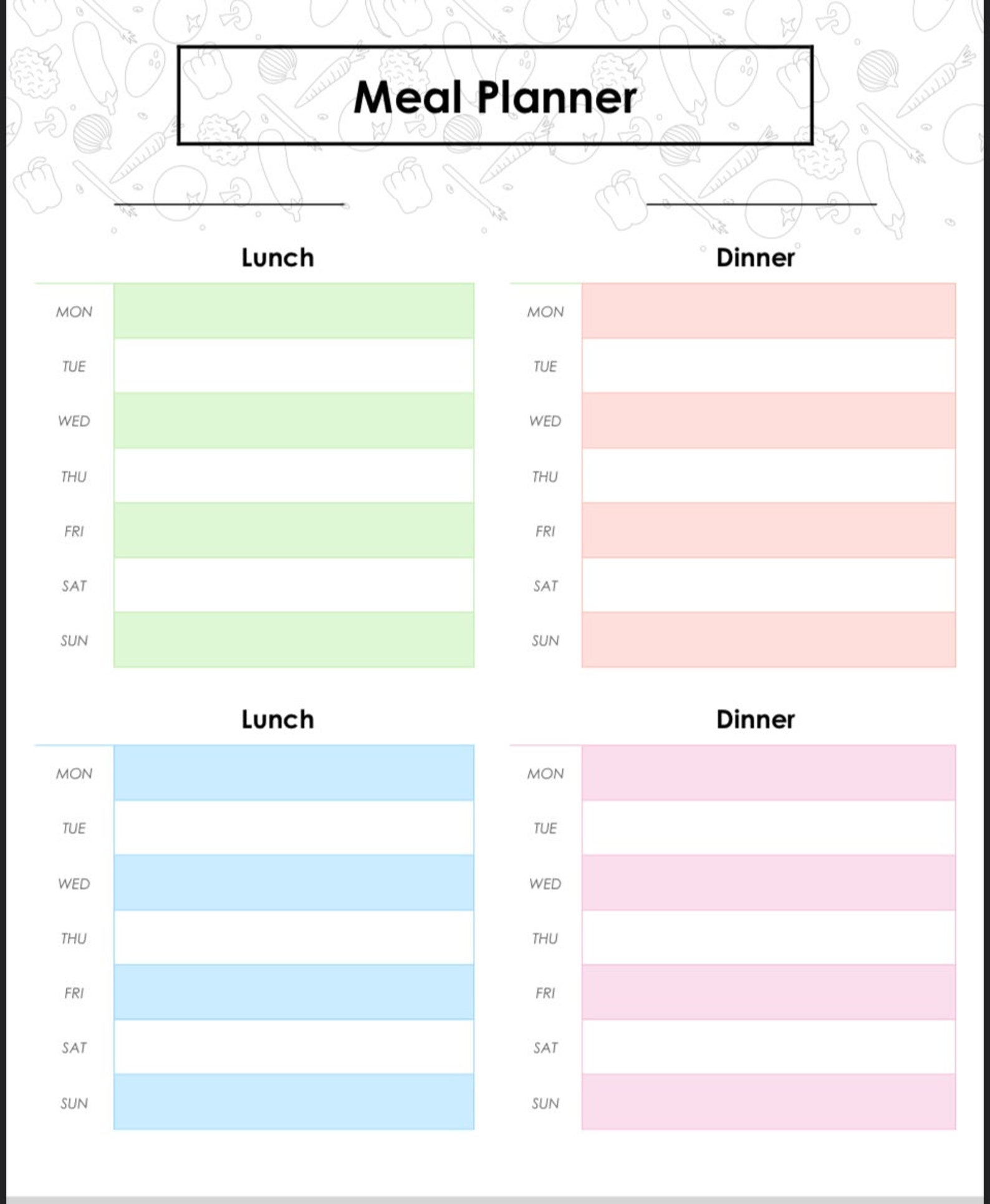 Two Week Meal Planner - Lunch and Dinner - Etsy