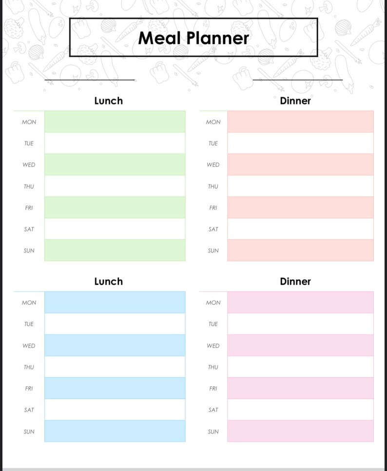 Two Week Meal Planner - Lunch and Dinner - Etsy