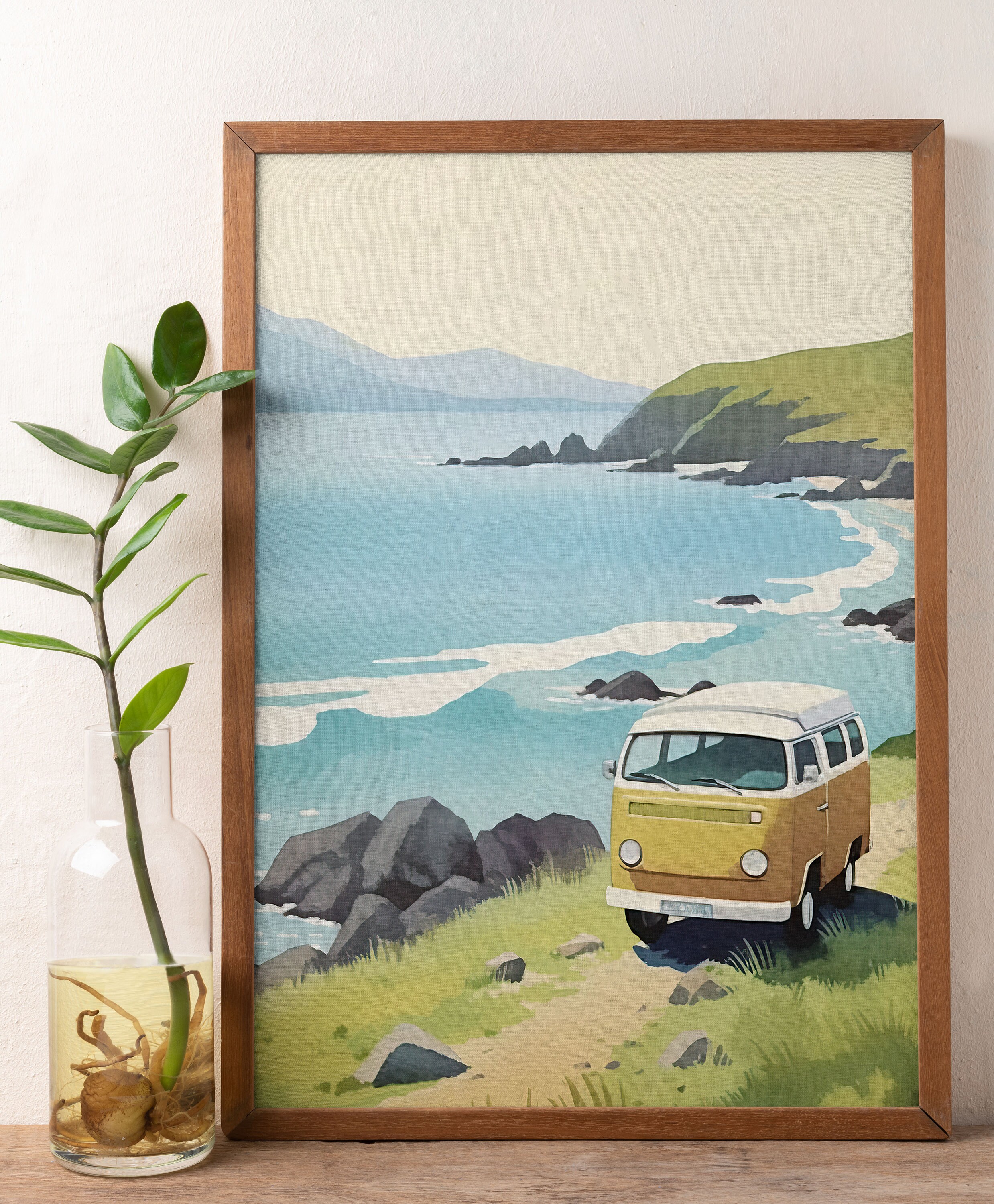 Campervan Printable Vintage Painting, Travel Poster Wall Decor, Retro ...