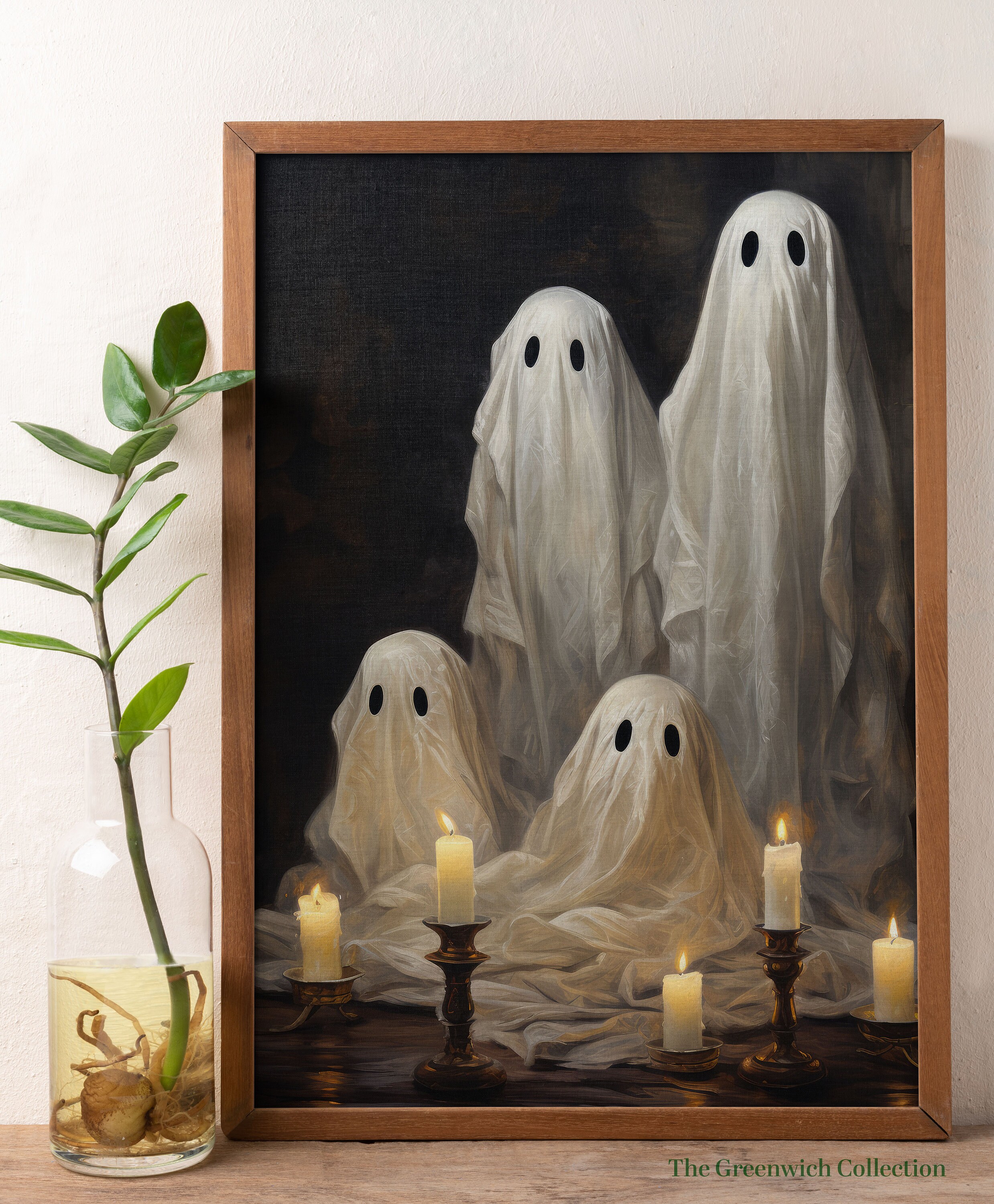 Cute Ghost Family Printable Vintage Painting, Moody Halloween Decor ...
