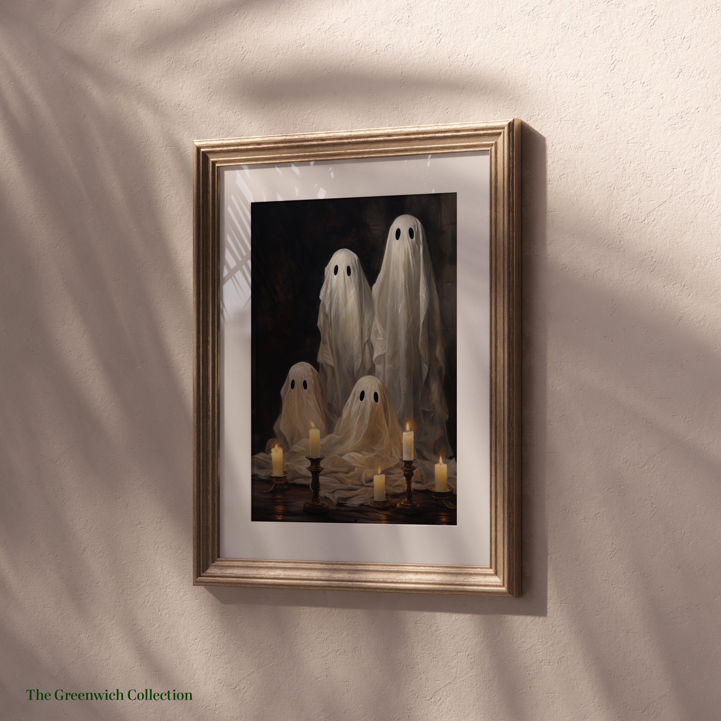 Cute Ghost Family Printable Vintage Painting, Moody Halloween Decor ...