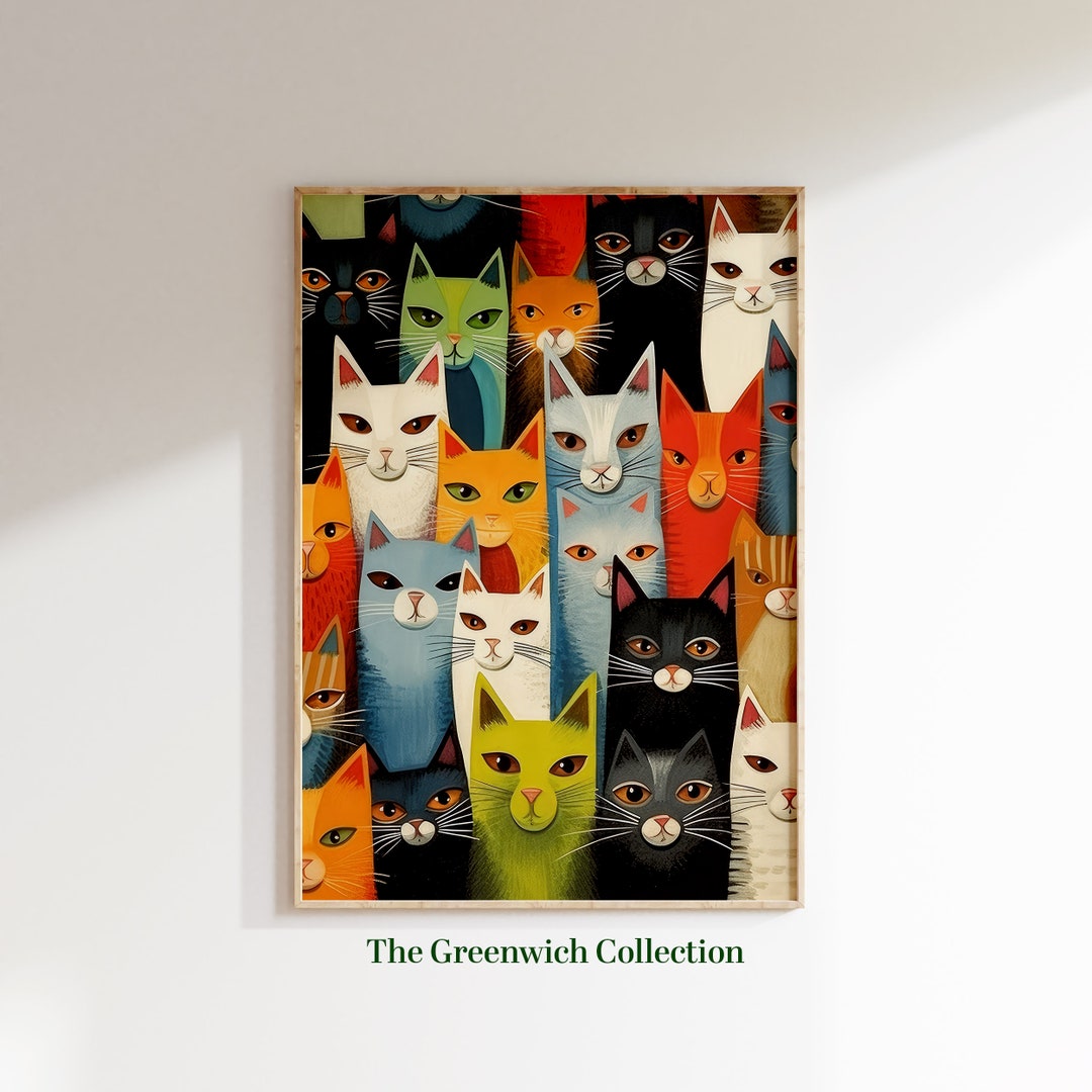 Cute Cats Printable Abstract Painting, Poster for Cat Lovers, Instant ...