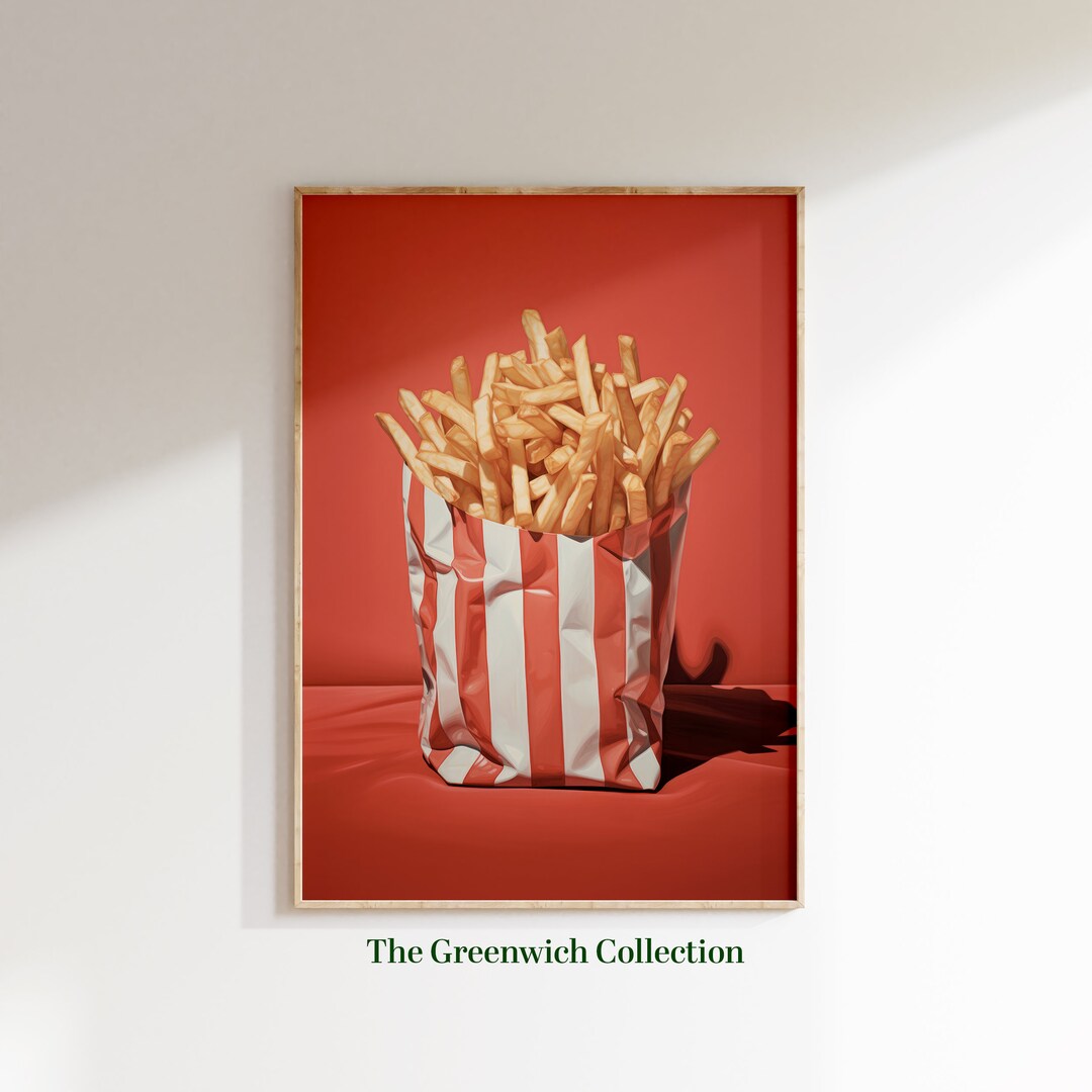 French Fries Printable Painting, Kitchen Decor, Retro Kitchen Wall Art ...