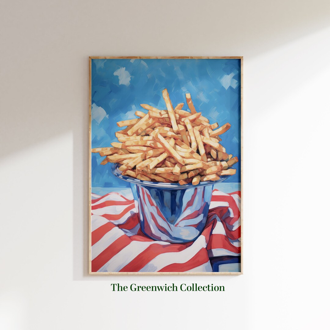 French Fries Printable Painting, Kitchen Decor, Retro Kitchen Wall Art ...