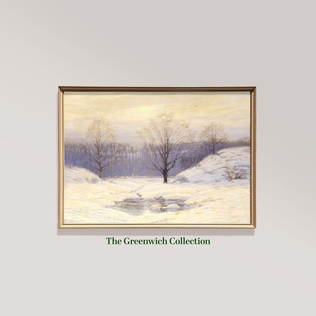 Muted Winter Snow Landscape Printable Wall Art, European Rustic Oil ...