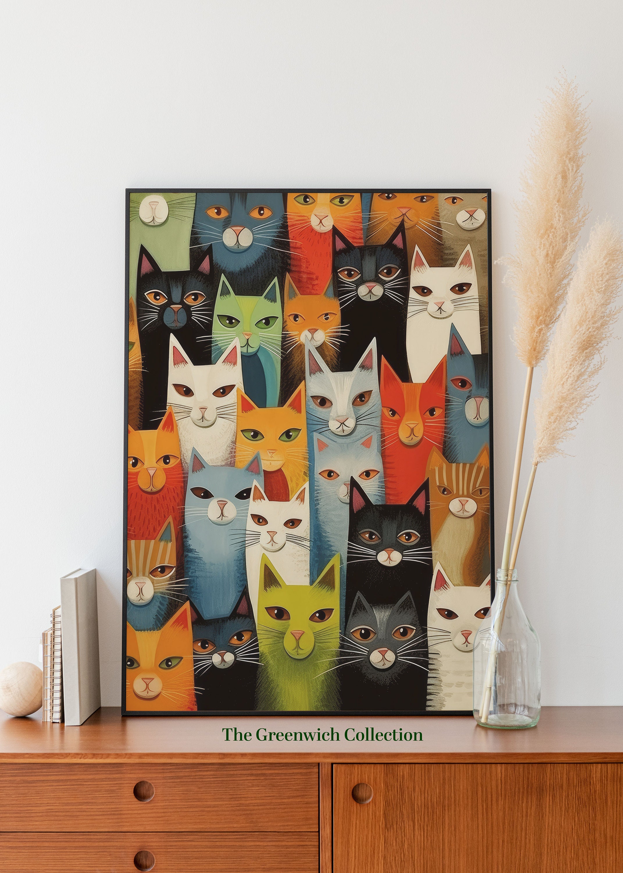 Cute Cats Printable Abstract Painting, Poster for Cat Lovers, Instant ...