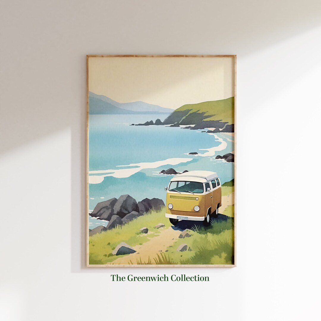 Campervan Printable Vintage Painting, Travel Poster Wall Decor, Retro ...