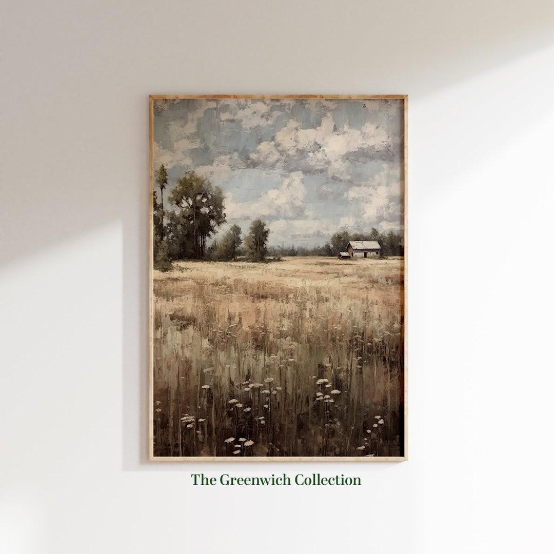 Rustic Printable Landscape Oil Painting, European Wall Art, Antique ...