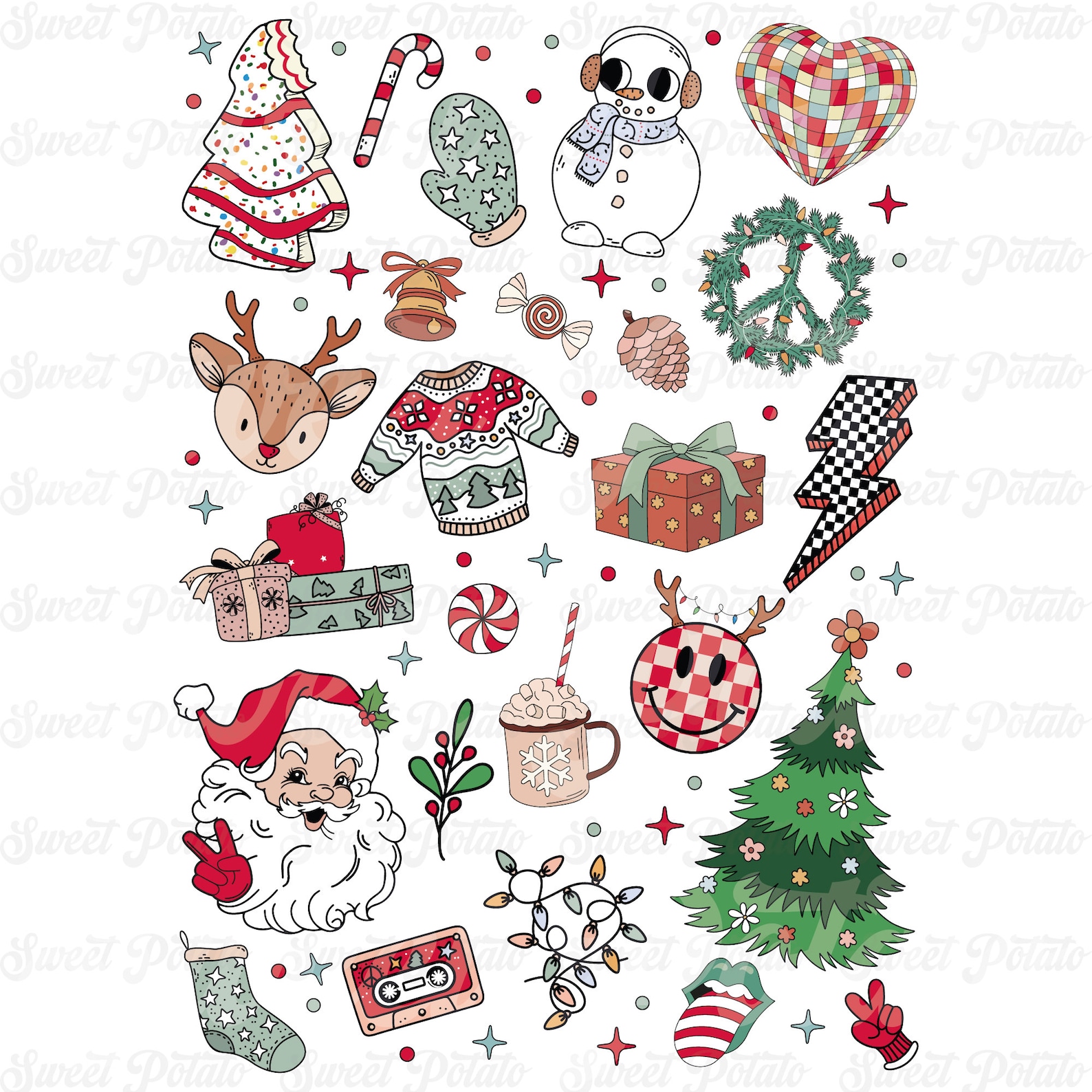 Christmas Doodles PNG, Christmas Tree Png, Groovy Christmas Png, Santa ...
