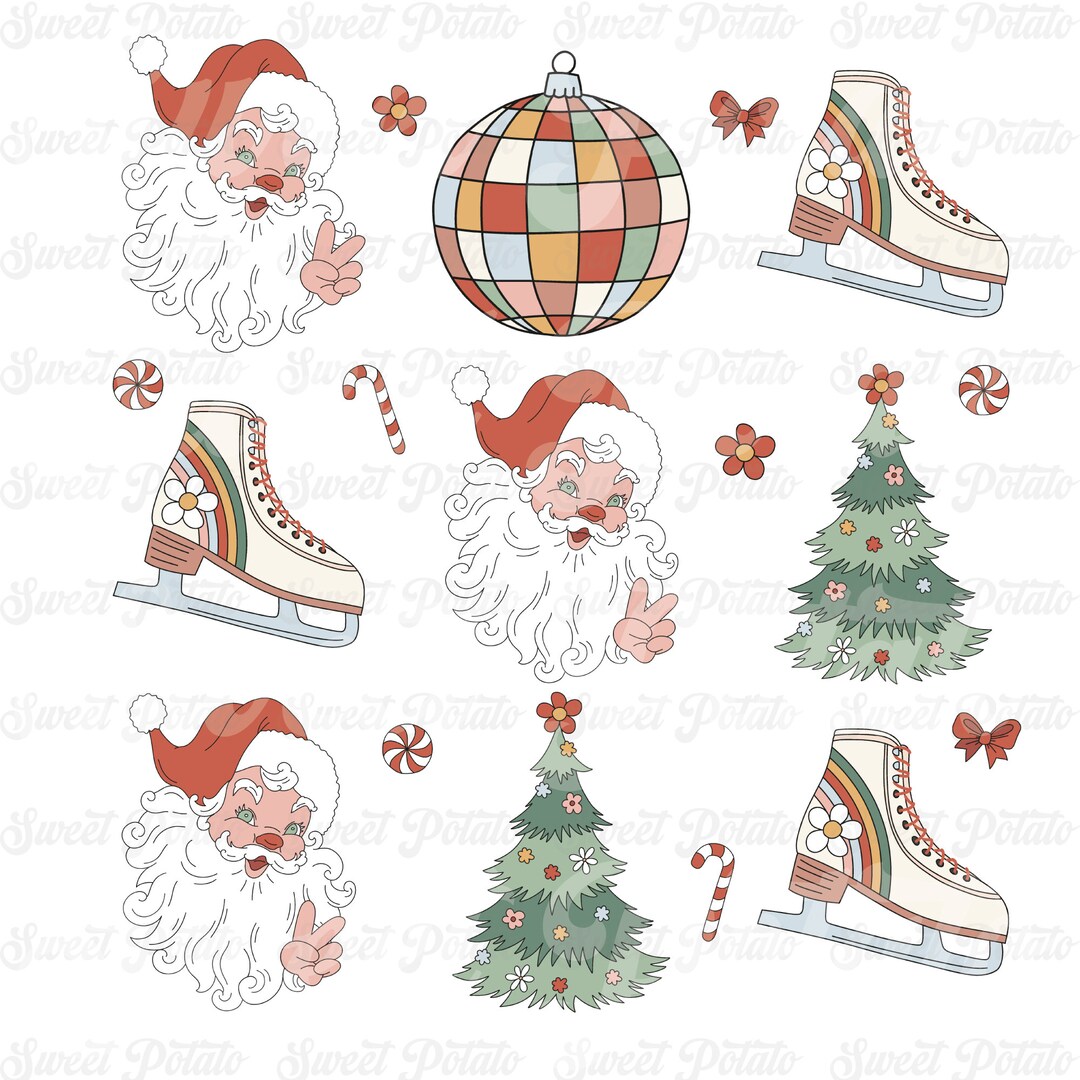 Christmas Doodles PNG Sublimation Design, Christmas Png, Retro ...