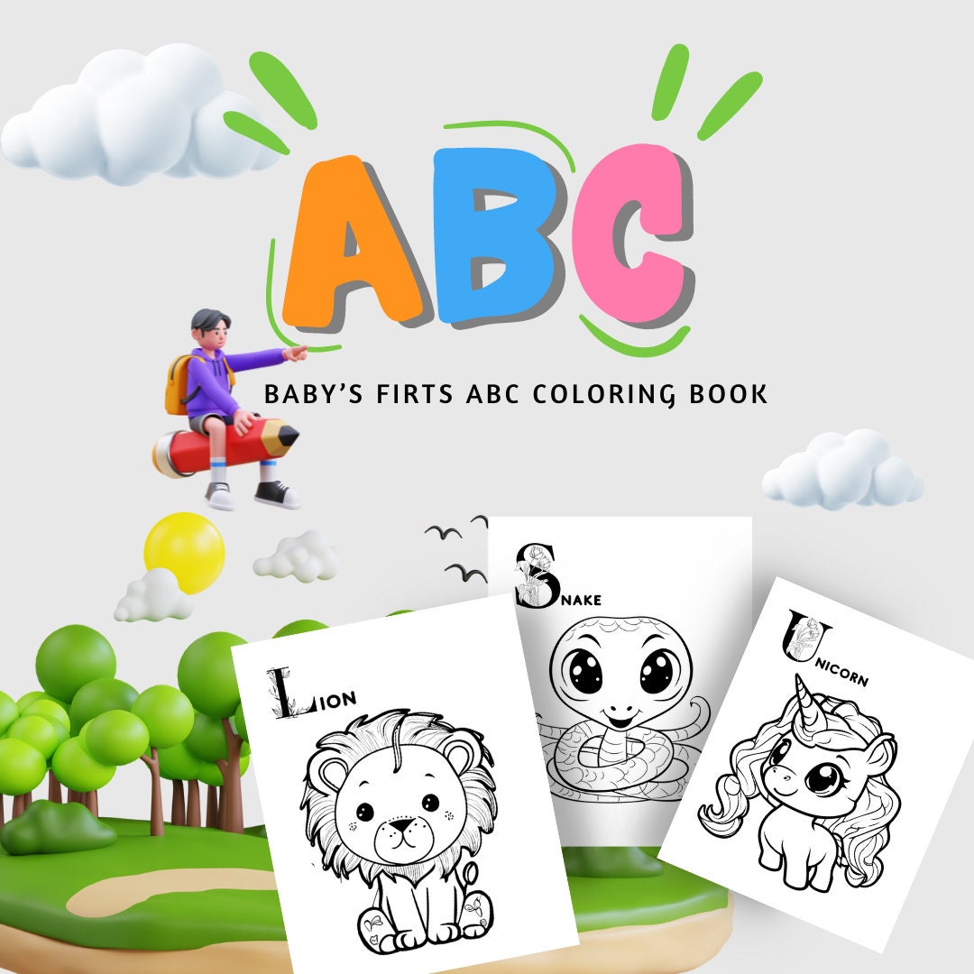ABC Baby Shower Coloring Book,baby Shower Game,baby First ABC Coloring ...