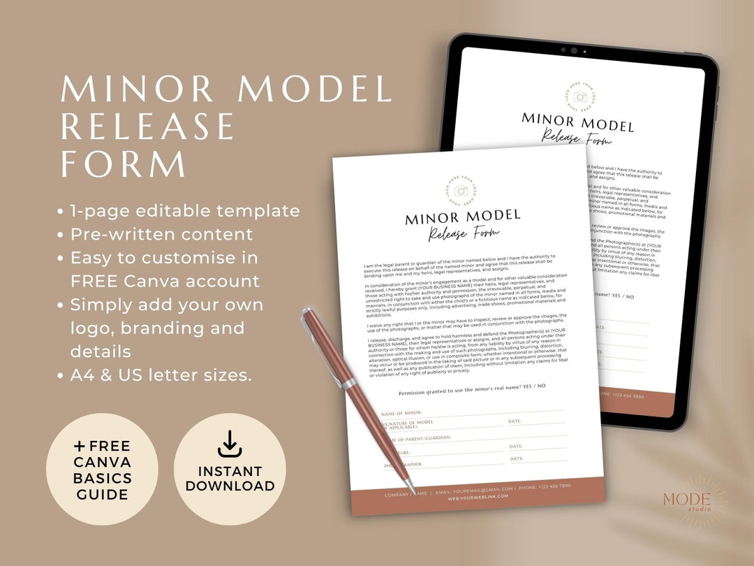Model Release Form Template Form for Photographers Photography Model ...