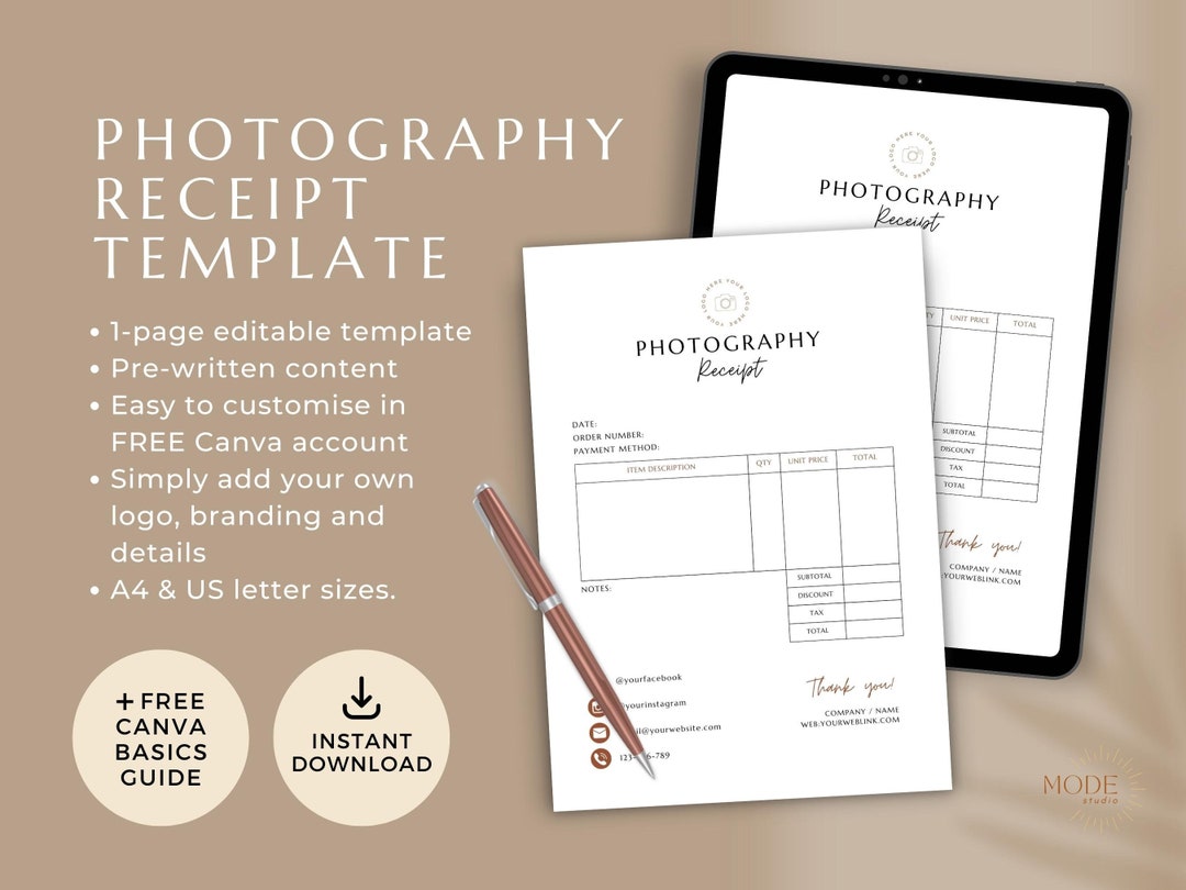 Photography Receipt Template Sales Receipt Template Invoice Template ...