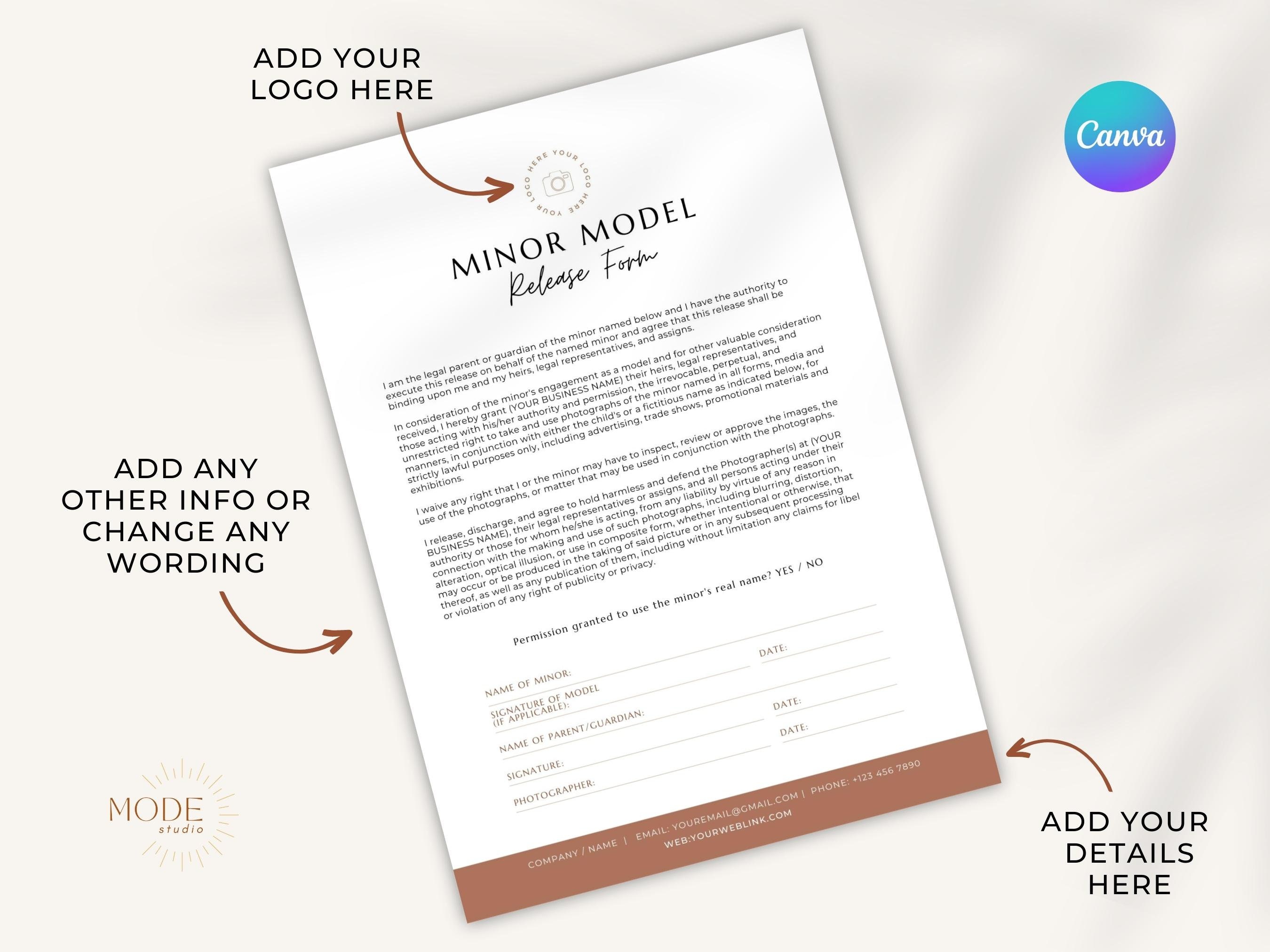 Model Release Form Template Form for Photographers Photography Model ...