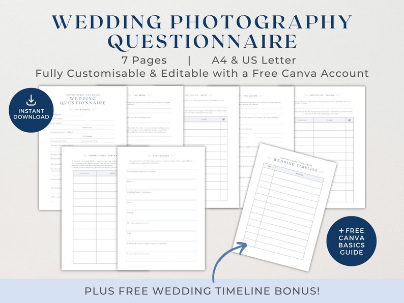 Printable Wedding Client Intake Form Template Photography - Etsy