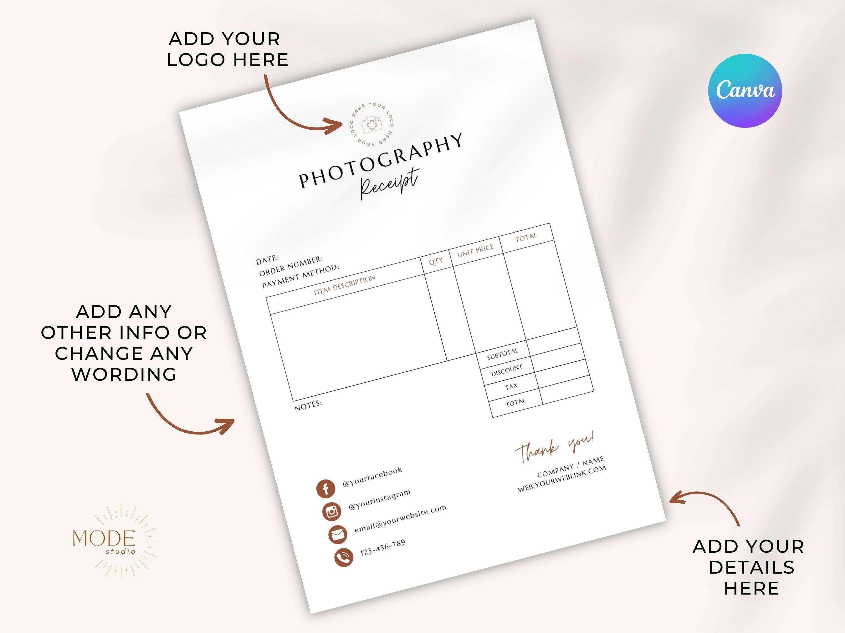 Photography Receipt Template Sales Receipt Template Invoice Template ...