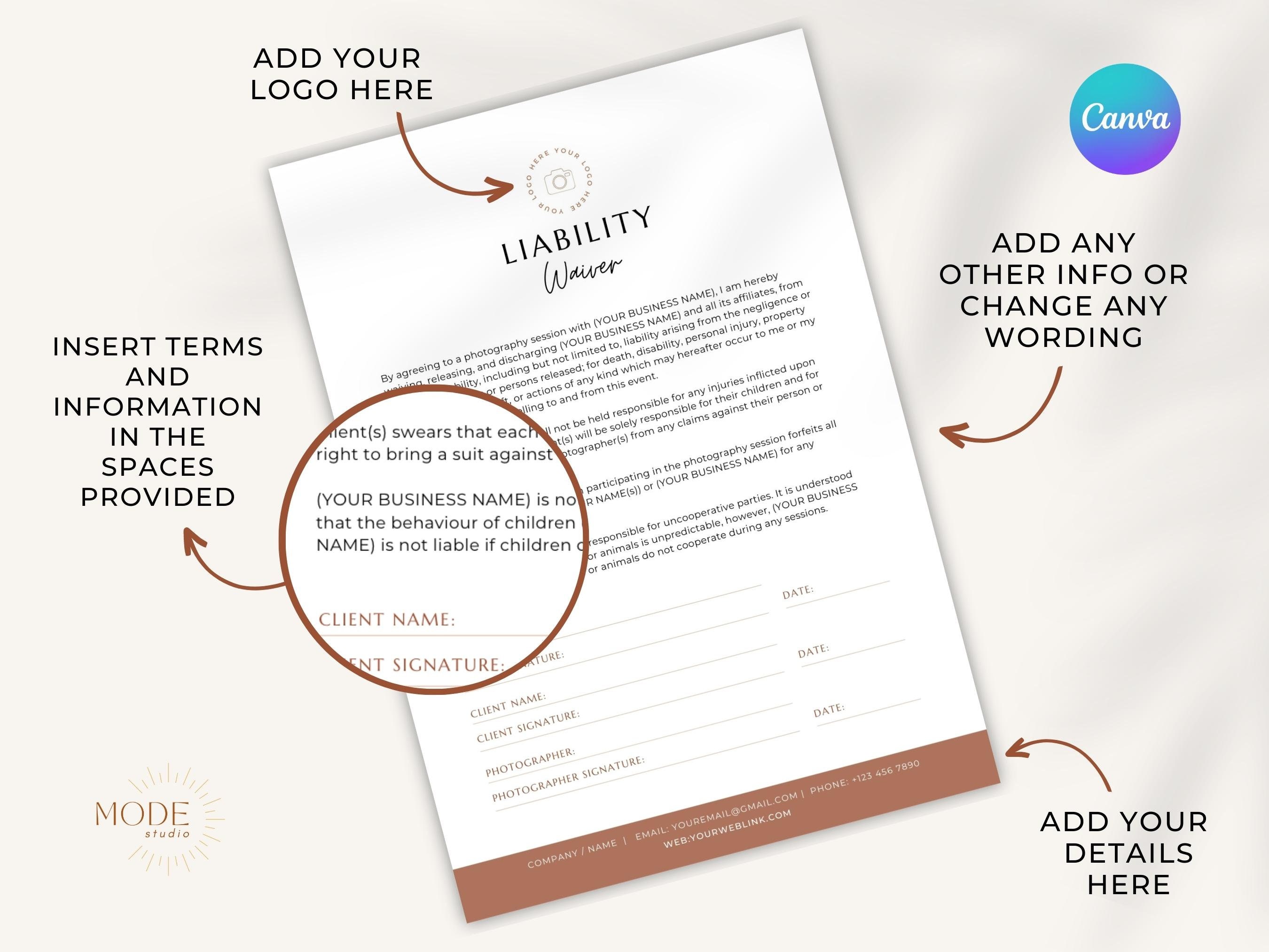 Waiver Template for Liability Photography Business Liability Waiver ...