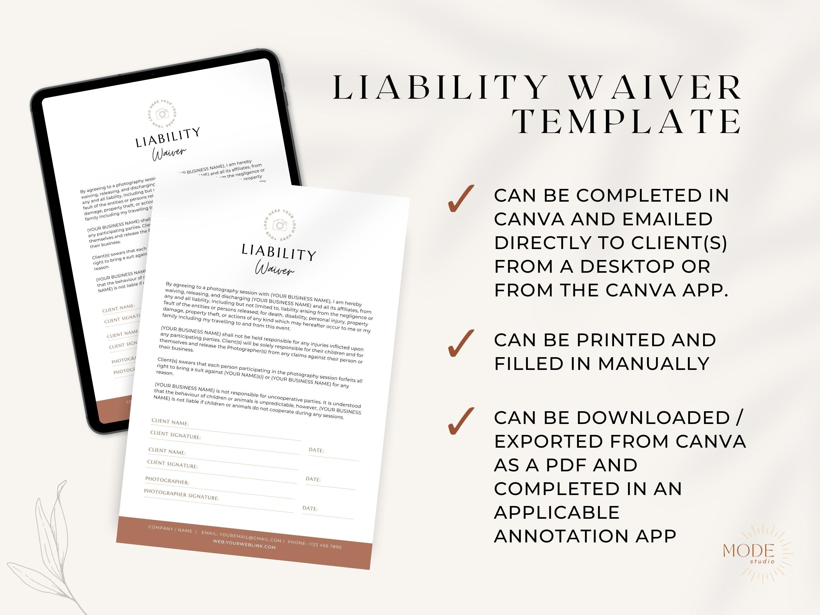 Waiver Template for Liability Photography Business Liability Waiver ...