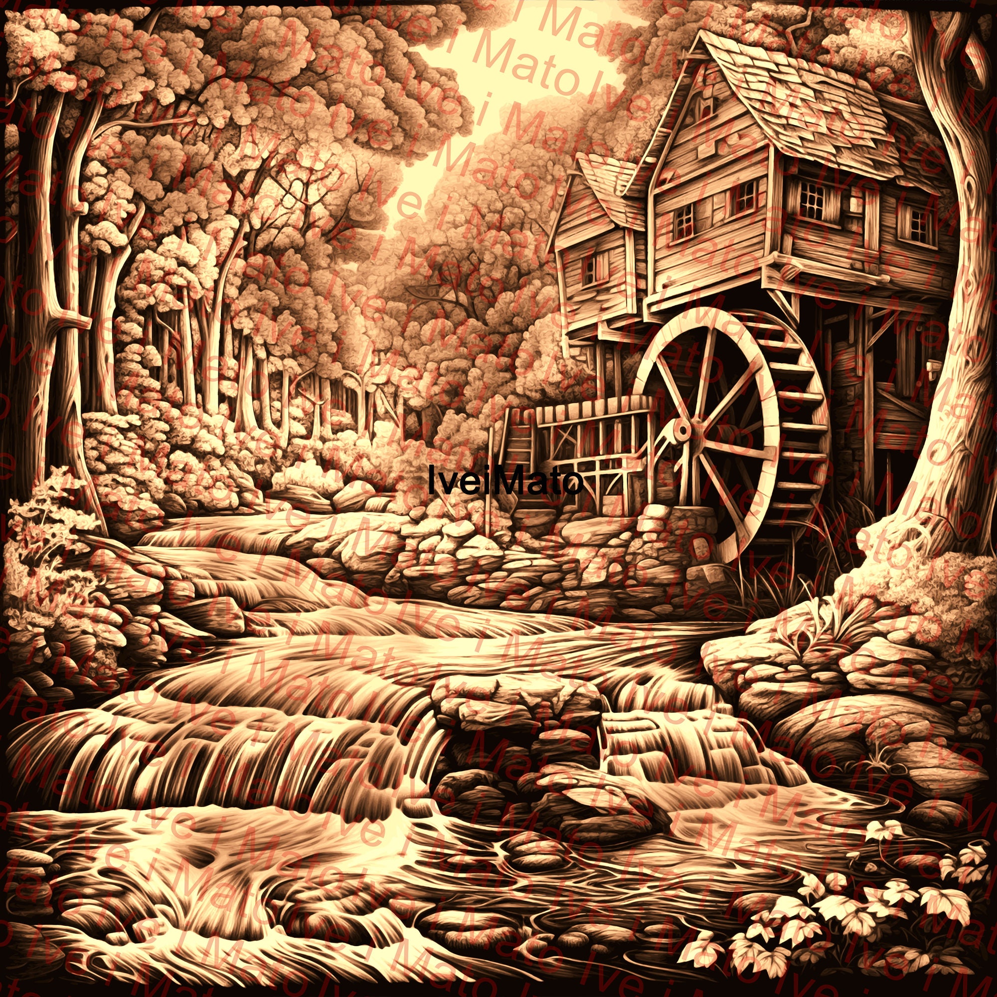 Watermill Laser Burn PNG Digital Design Laser Engraving PNG Engrave ...