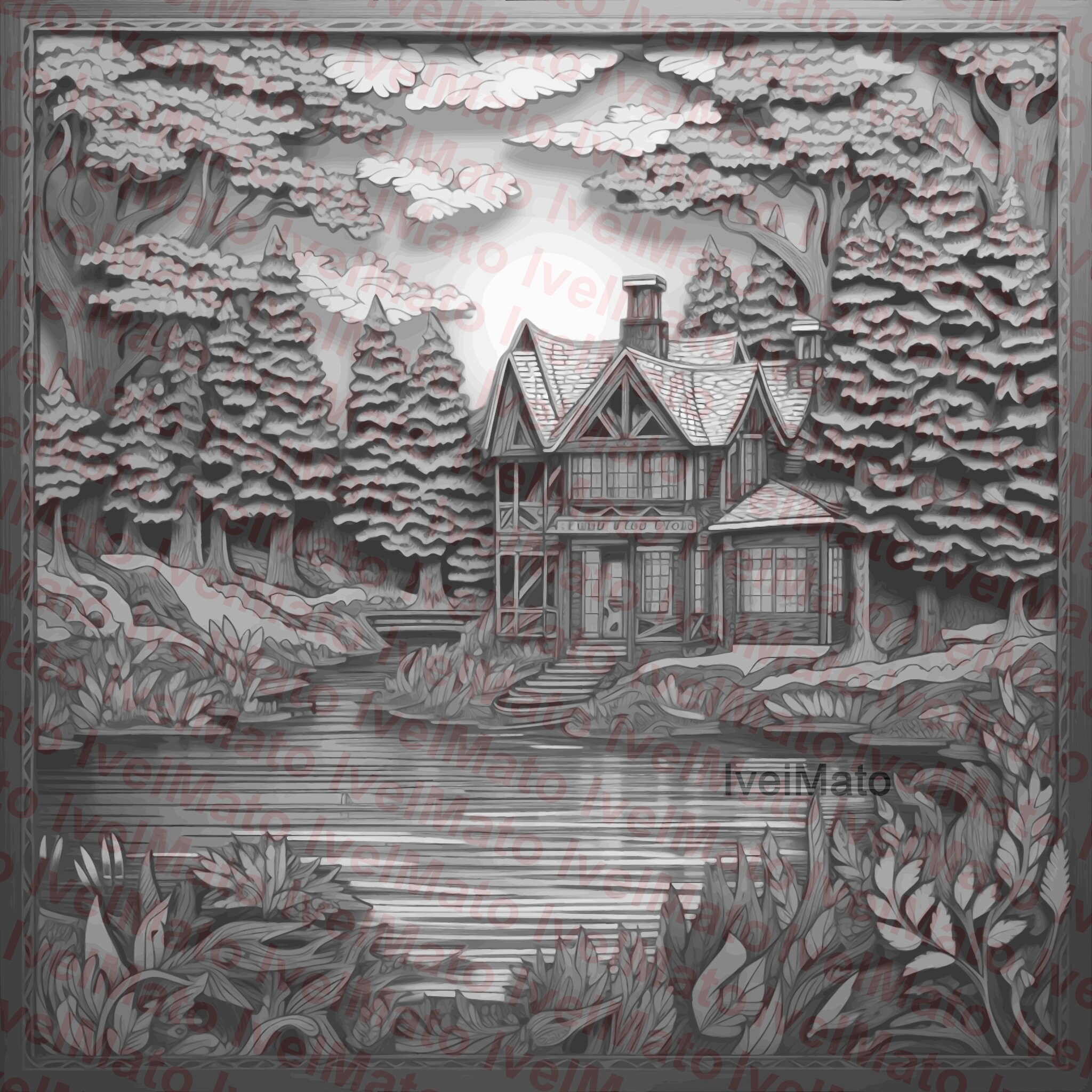 Laser Burn PNG Wood House Engraving PNG Digital Design Laser Engraving ...