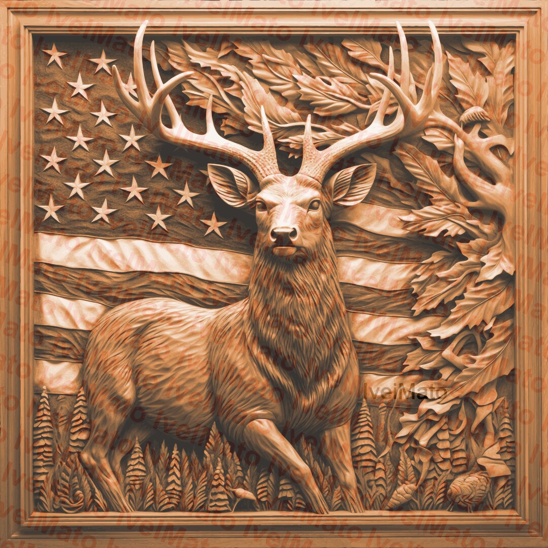 3D Laser Burn PNG | Deer & American Flag | Digital Design | Xtool ...