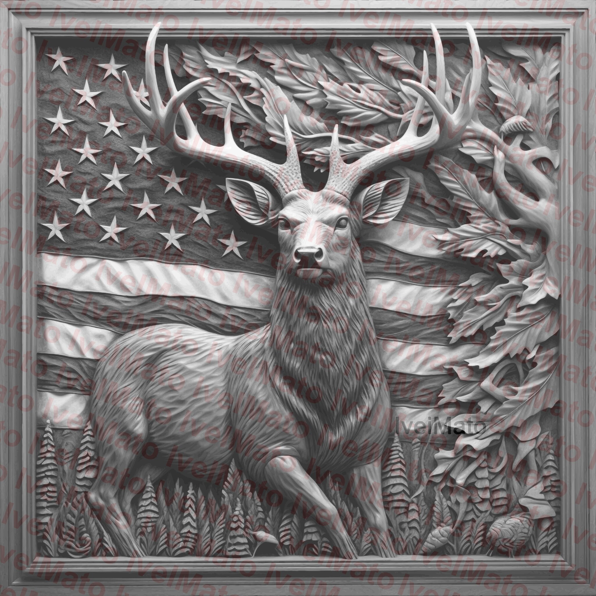 3D Laser Burn PNG Deer & American Flag Digital Design Xtool Glowforge ...