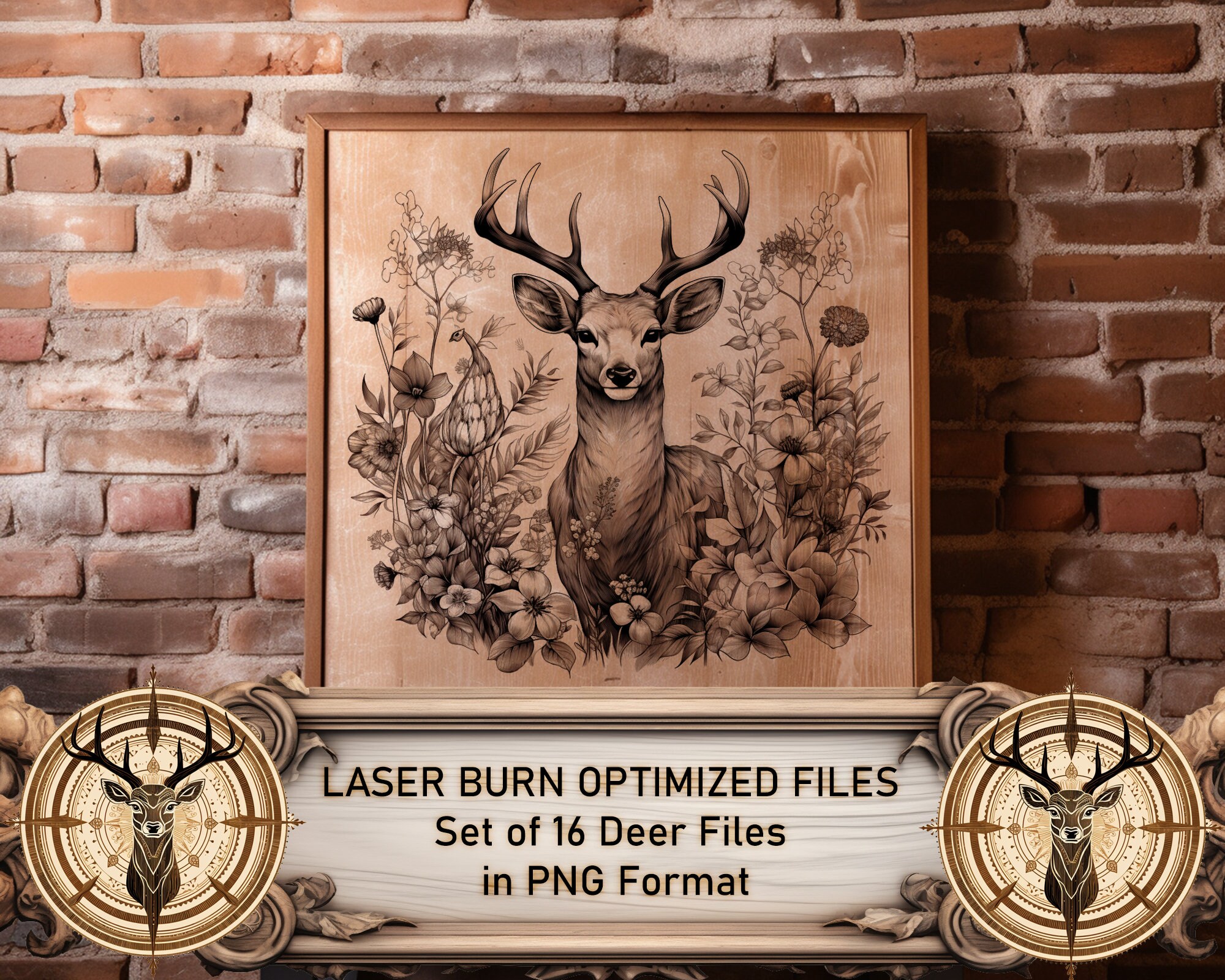 Deer Laser Engraving Pack of 16 Laser Ready Atomstack Xtool Glowforge ...