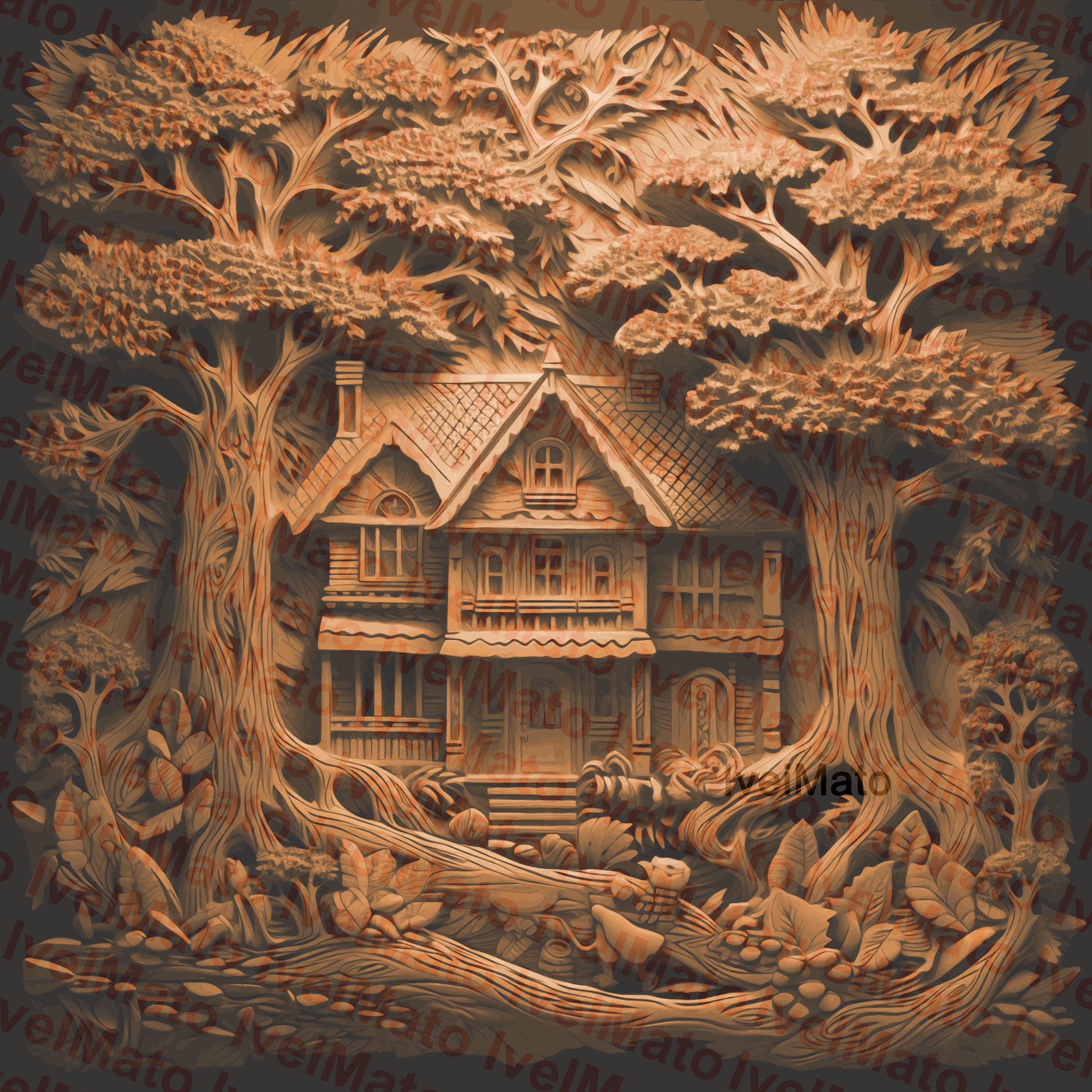 Forest Cabin Laser Burn PNG Digital Vector Design Xtool Glowforge ...
