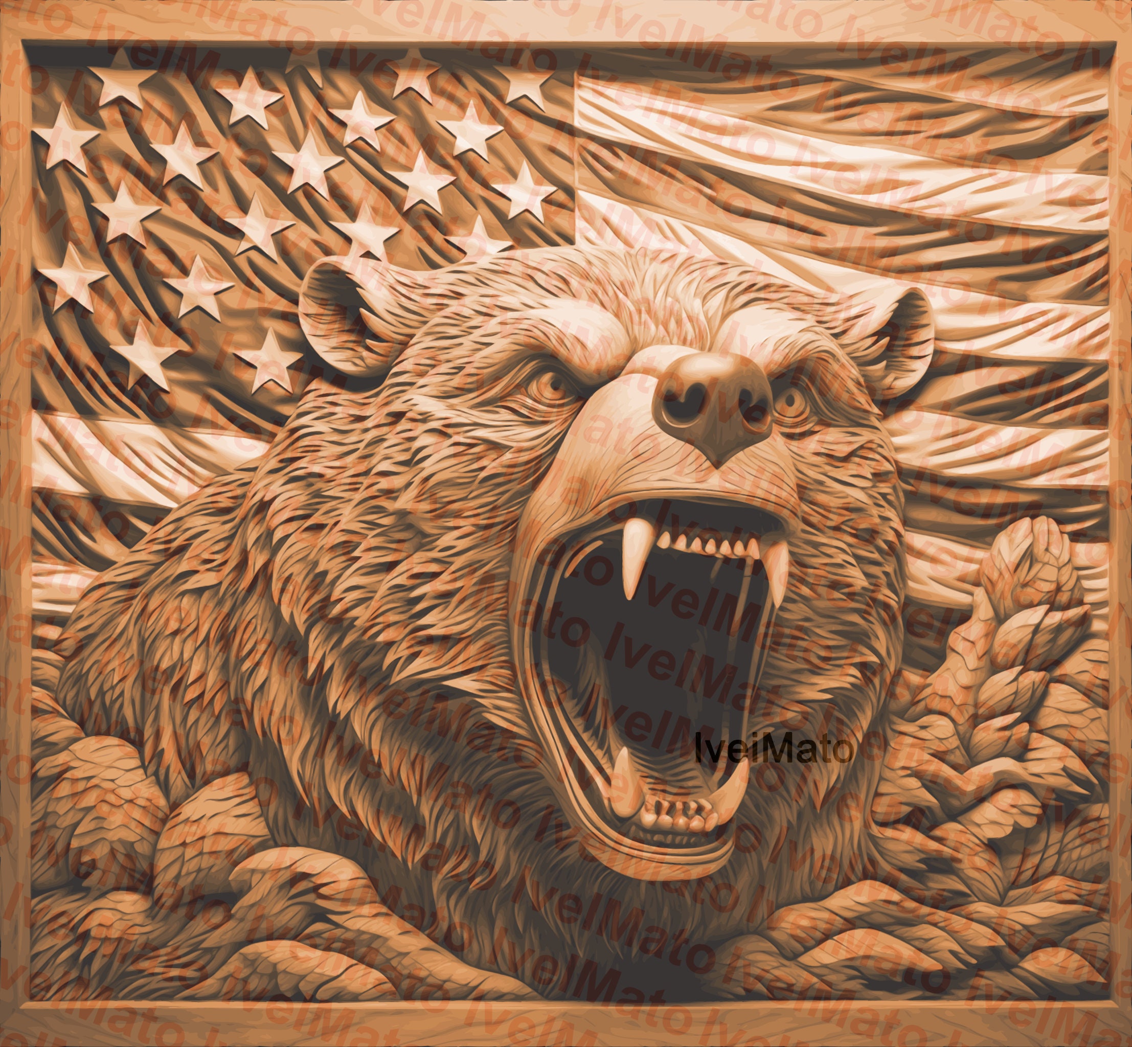 Laser Burn PNG Grizzly Bear & USA Flag Digital Design Xtool Glowforge ...