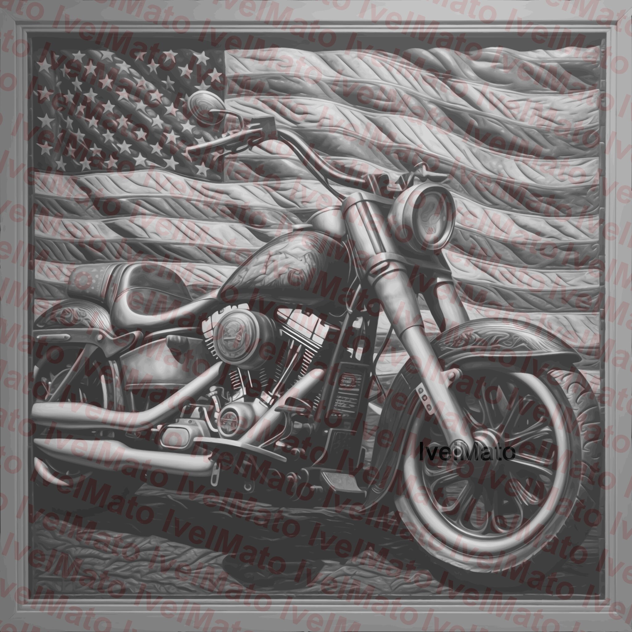Laser Burn PNG Harley With American Flag Digital Design Xtool Glowforge ...