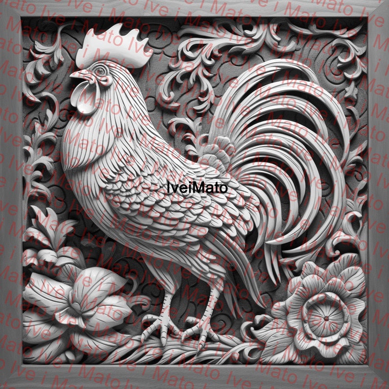Laser Burn Rooster PNG Digital Design Laser Engraving PNG 3D Effect ...