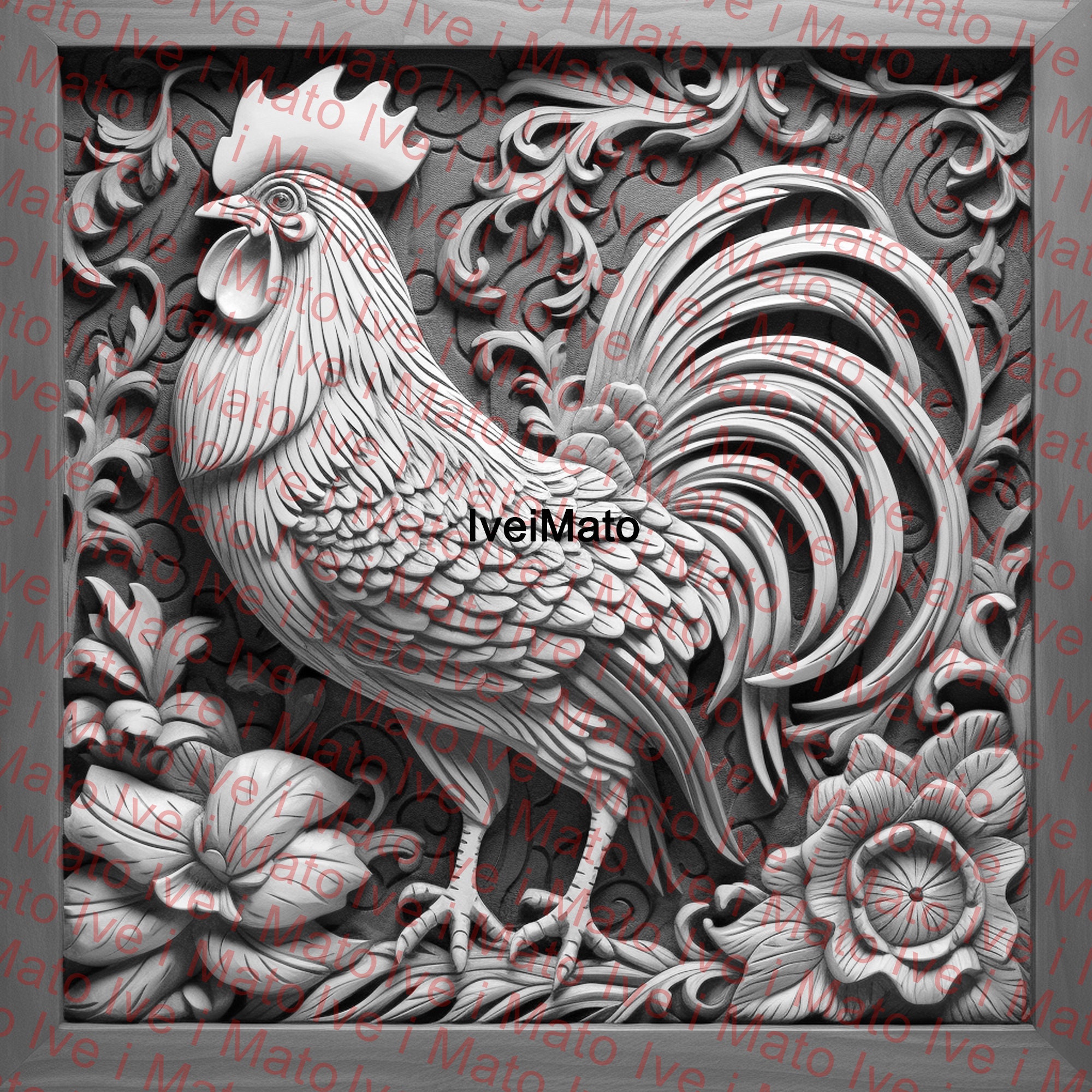 Laser Burn Rooster PNG Digital Design Laser Engraving PNG 3D Effect ...