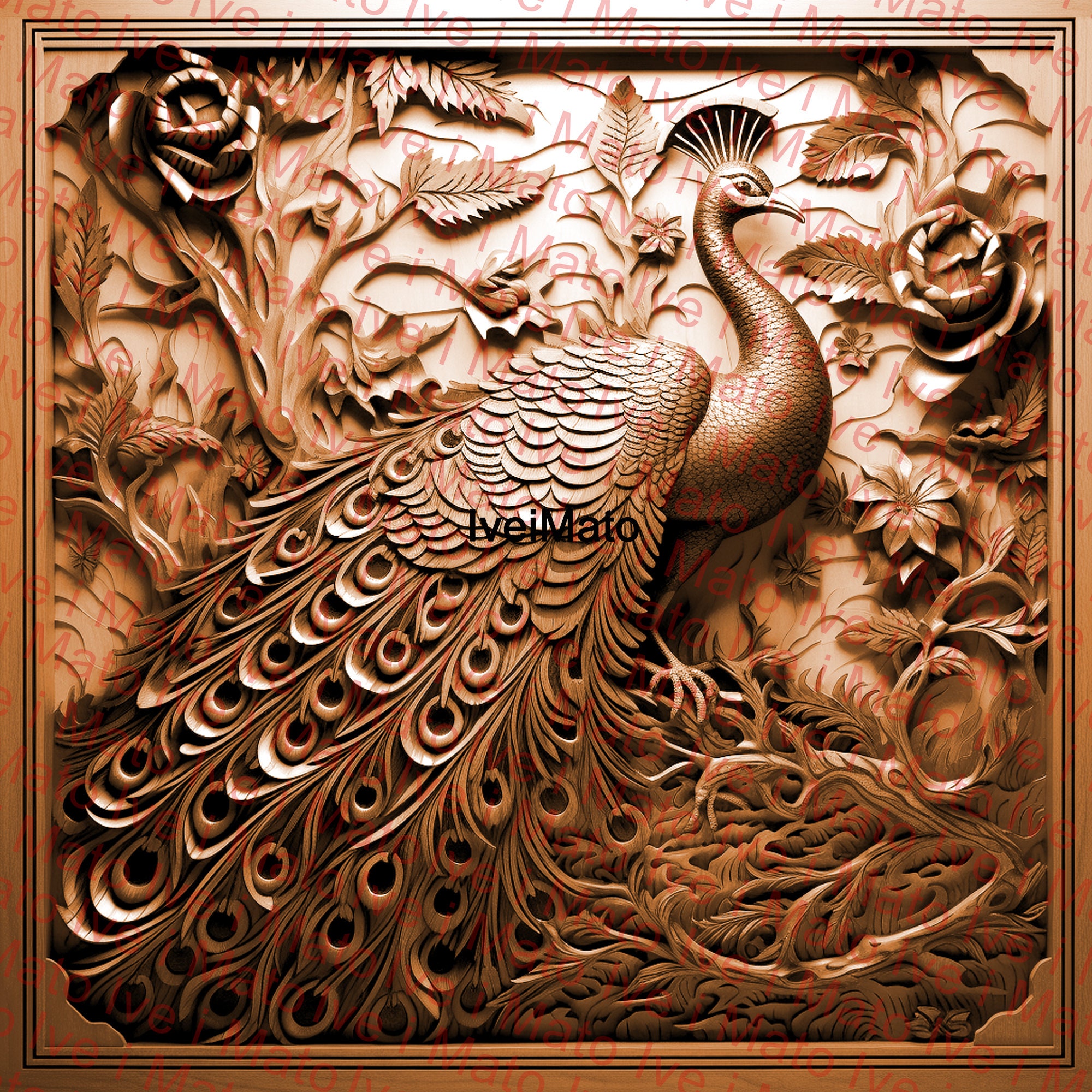 Peacock 3D Laser Engraving Digital Design Laser Engraving PNG Engrave ...