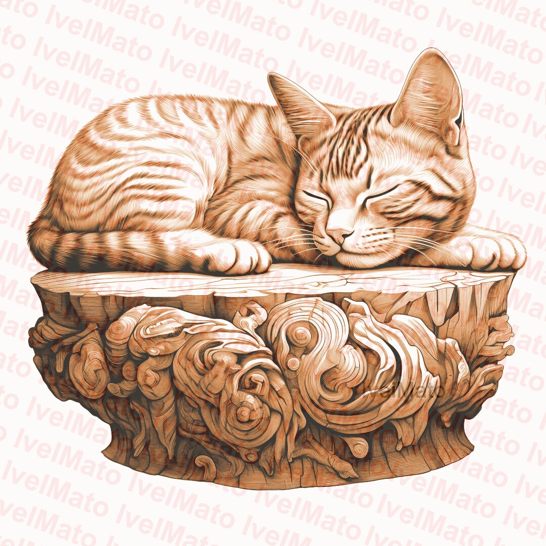 Cat Sleeping Laser Burn PNG | Digital Vector Design | Xtool | Glowforge ...