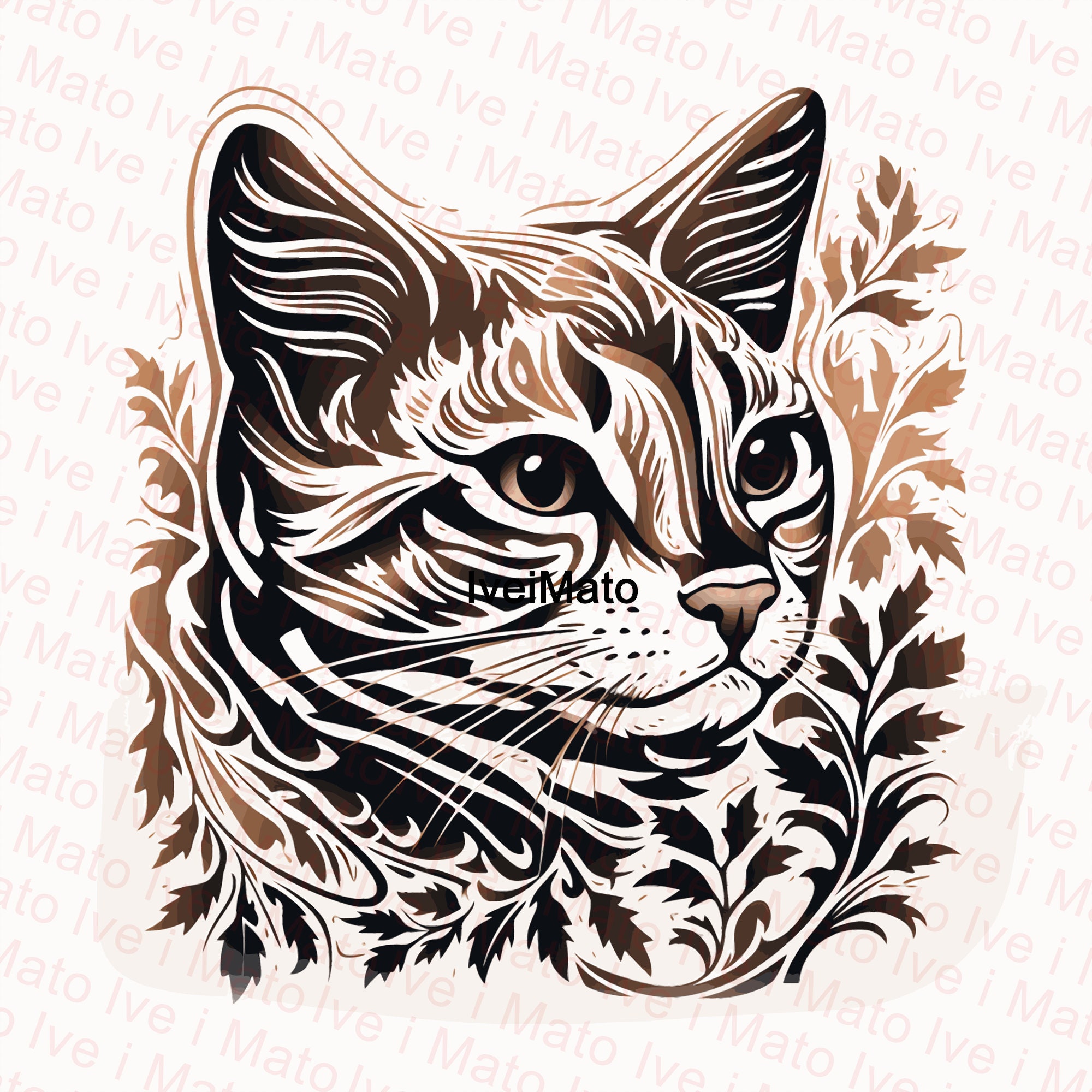 Cat Portrait Laser Engraving PNG Digital Design Engrave Xtool Glowforge Lightburn Cat Cat ...
