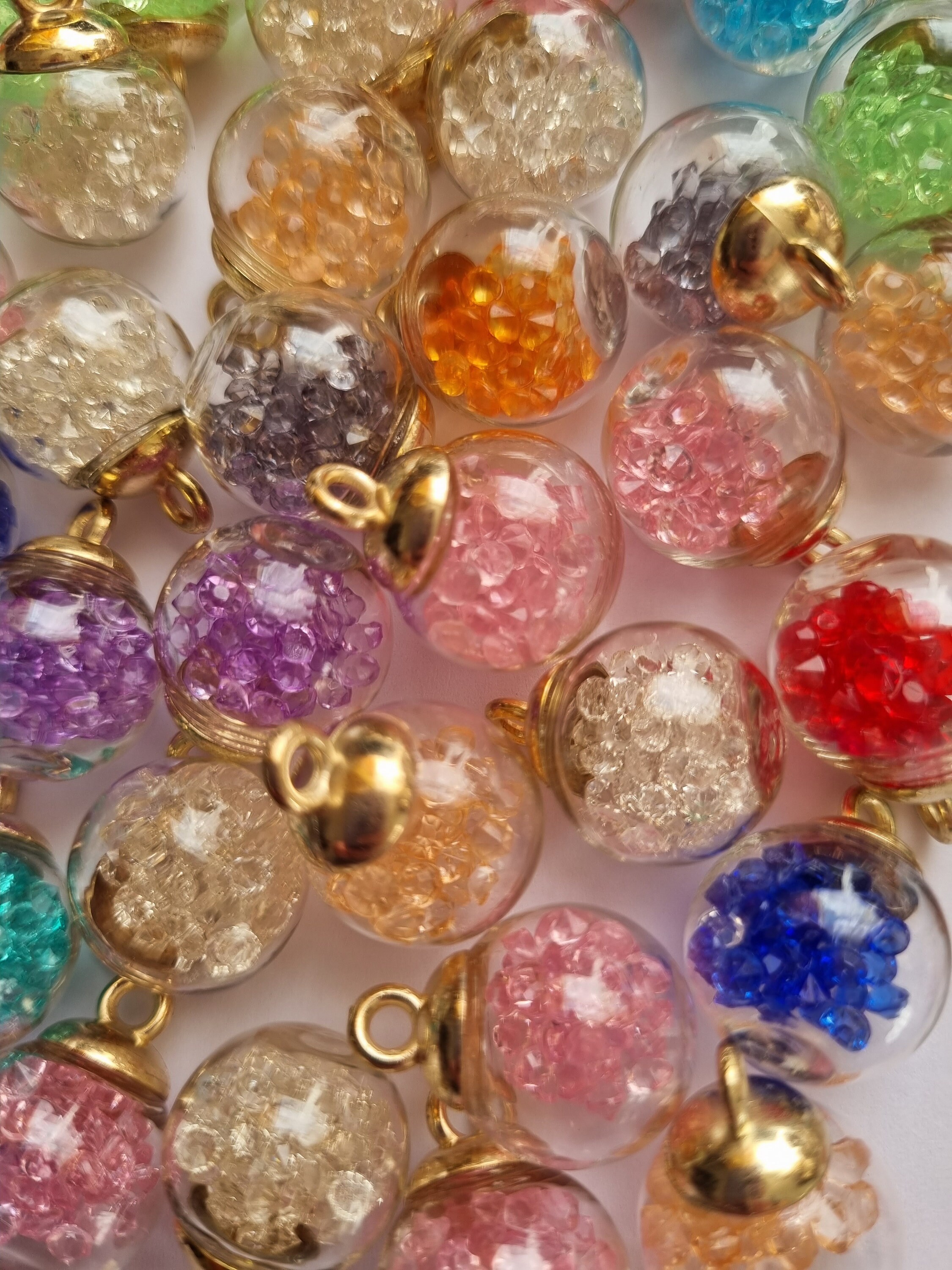 10 Glass Ball Charms,round Glass Ball With Artificial Diamonds,glass ...