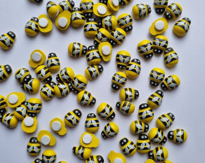 50 Tiny Adhesive Yellow Bees,wooden Bees Embellishments Craft Mini Bee ...
