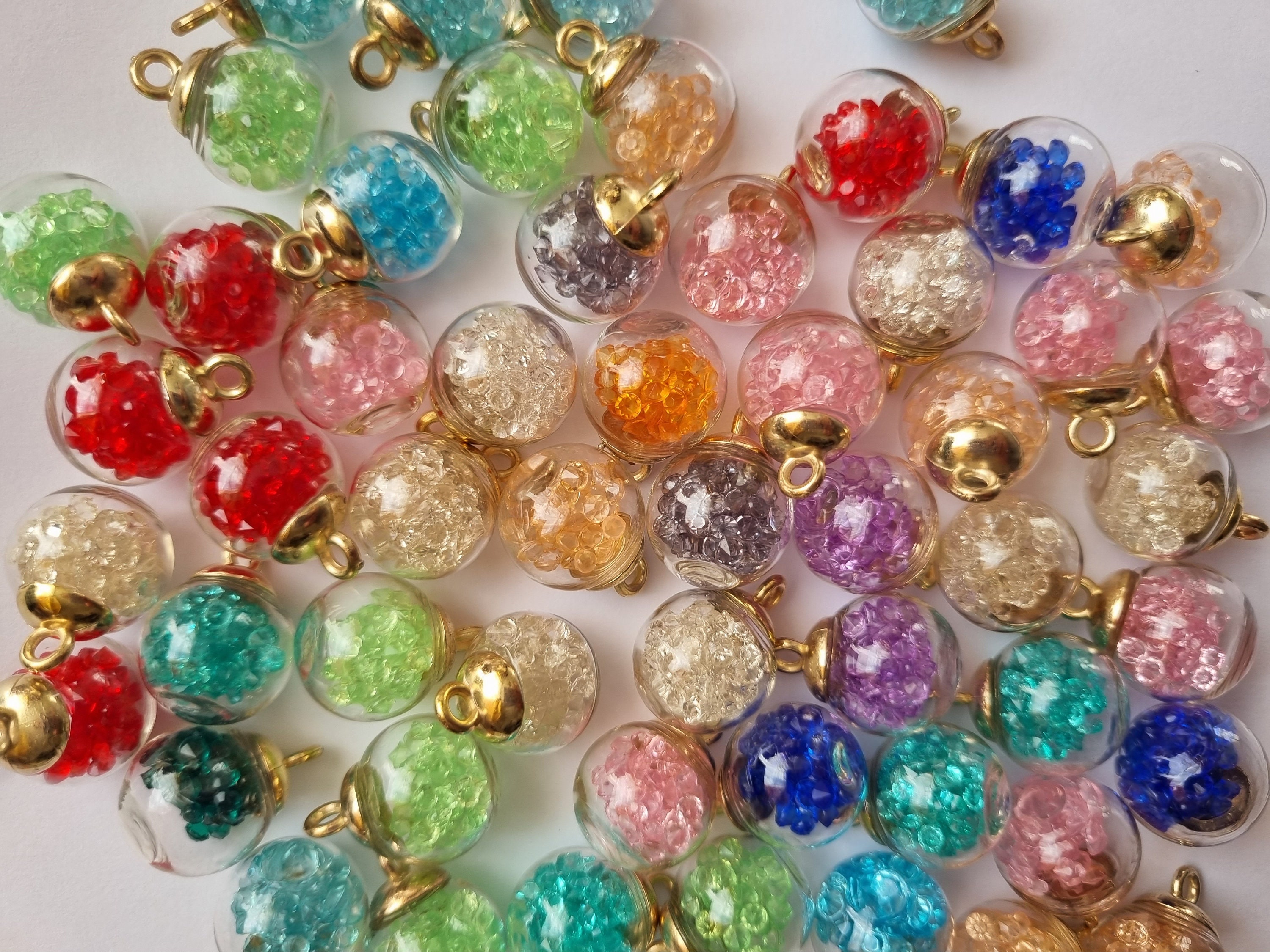 10 Glass Ball Charms,round Glass Ball With Artificial Diamonds,glass ...