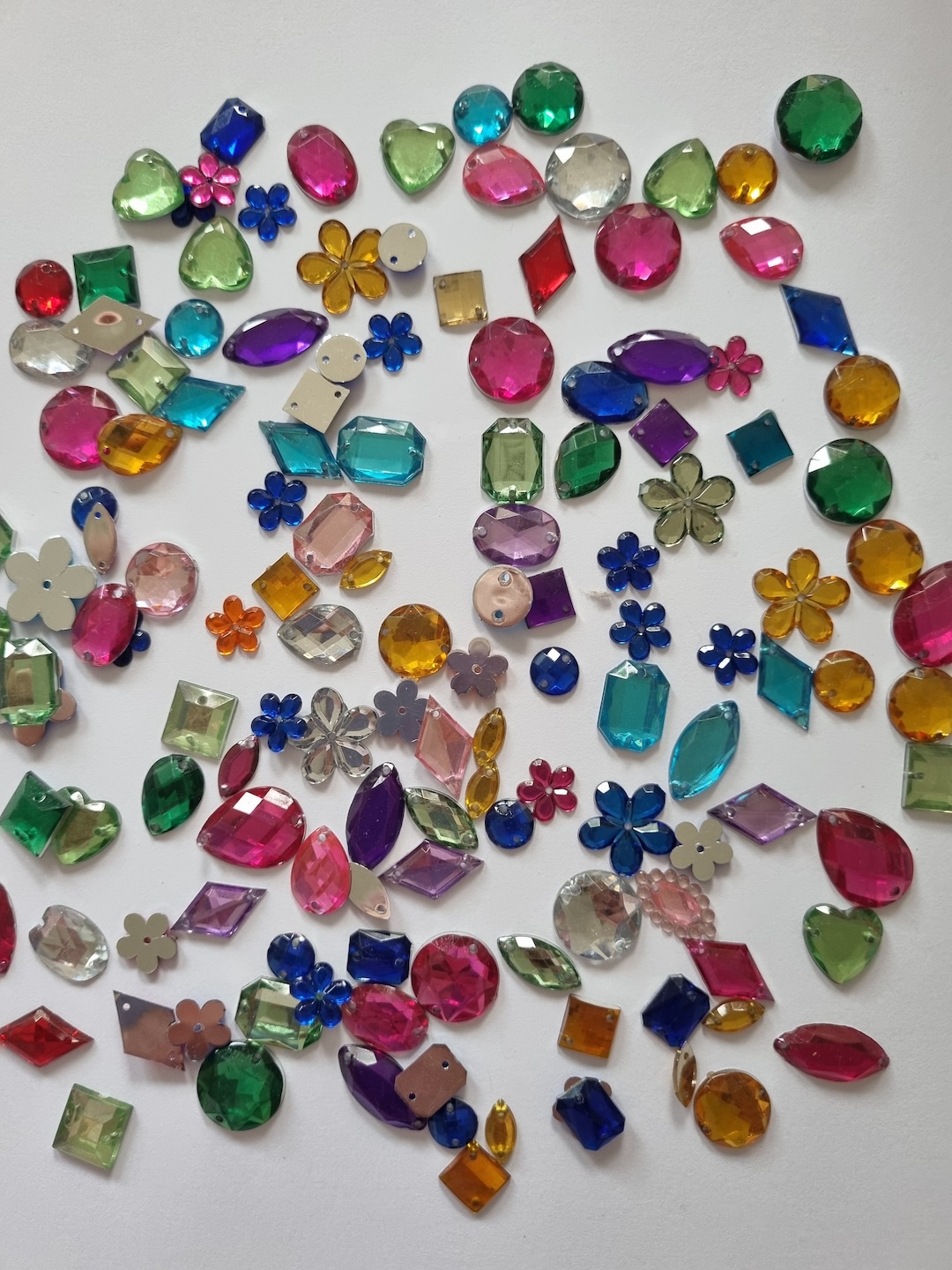120 Loose Sew on Gems Rhinestones Jewels,mixed Colours,sizes,craft ...
