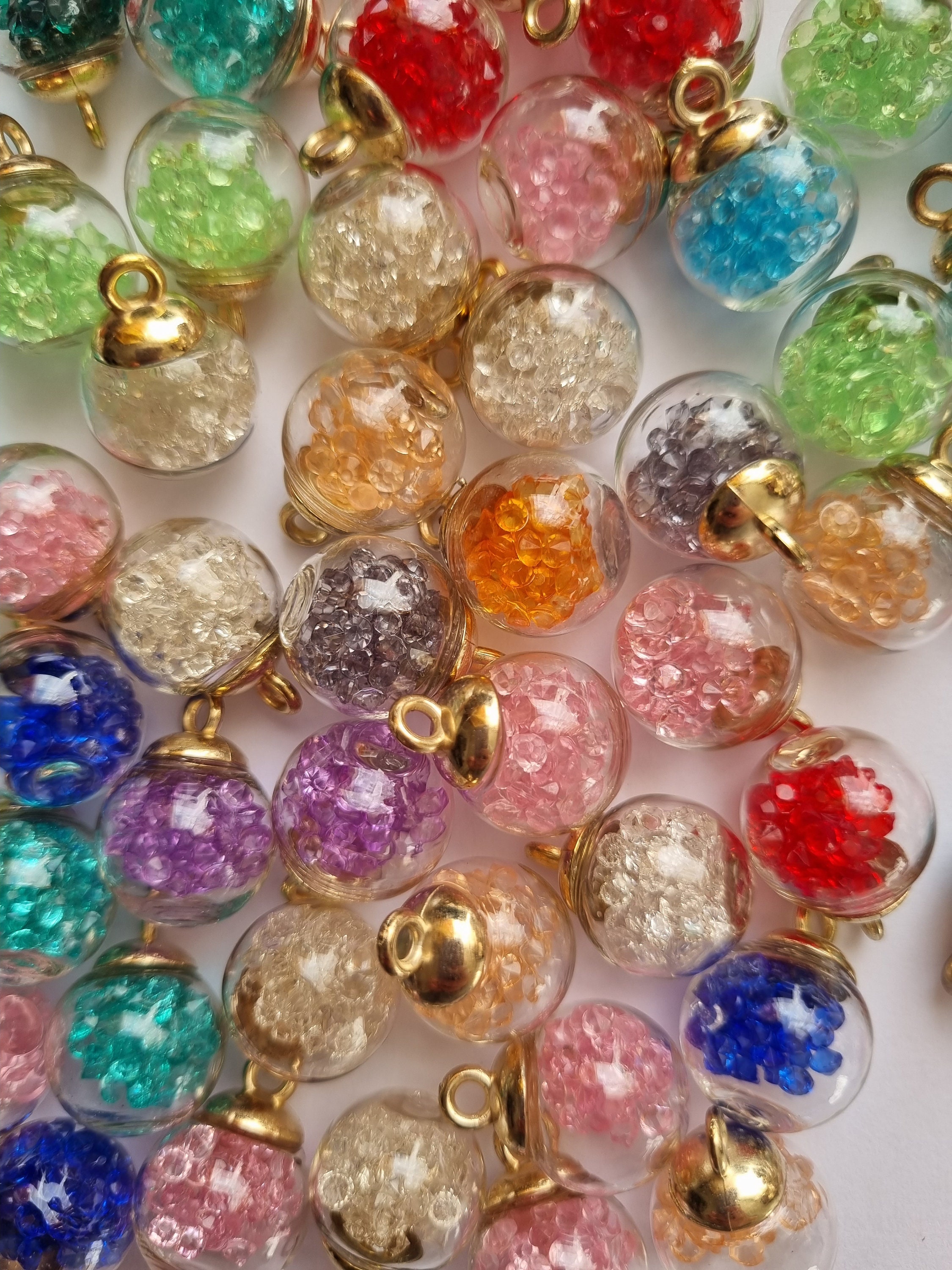 10 Glass Ball Charms,round Glass Ball With Artificial Diamonds,glass ...
