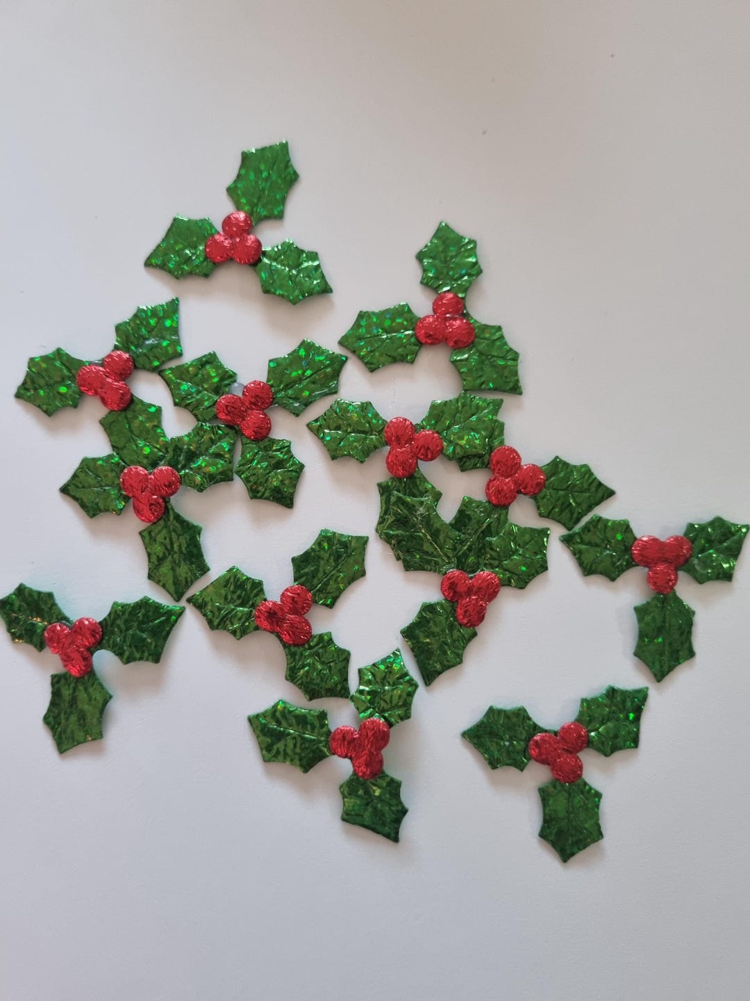 20 Christmas Holly Berry Leaves Fabric Home Christmas Decoration Craft ...