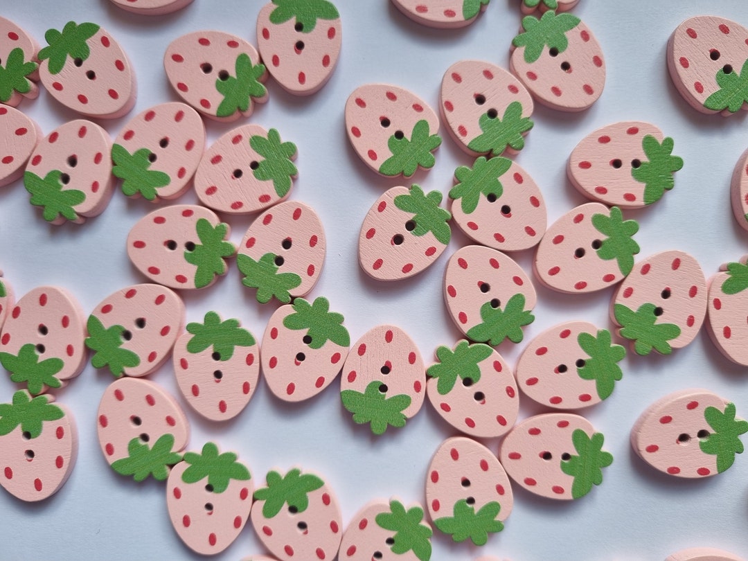 Wooden Strawberry Buttons,strawberry Buttons,2 Hole Buttons,scrapbook ...