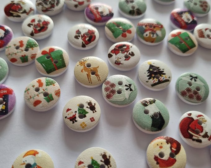 Christmas Wooden Buttons,santa Buttons,christmas Tree Buttons,gift ...