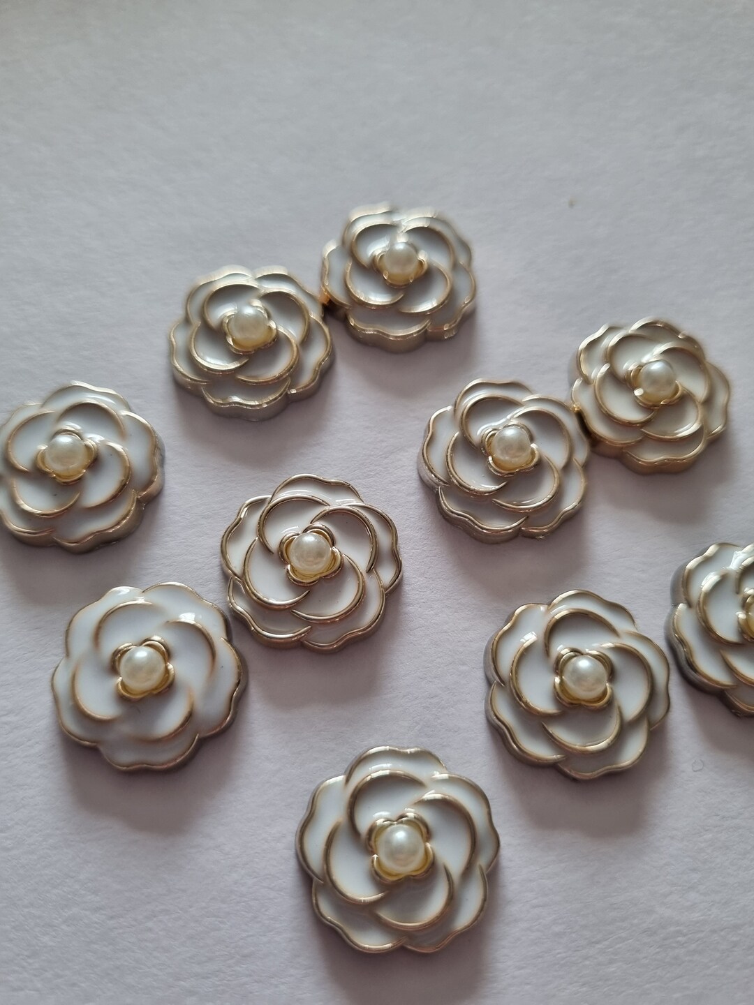 10 Flatback Flower Shape Embellishments,white Camellia Pearl Flower ...
