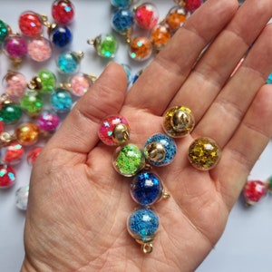 10 Glass Ball Charms,round Glass Ball With Sparkly Star Confetti,glass ...
