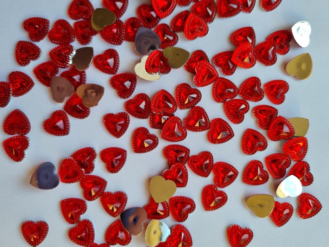100 Flatback Red Heart Rhinestones Embellishments,red Hearts,card ...