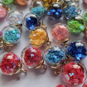 10 Glass Ball Charms,round Glass Ball With Sparkly Star Confetti,glass ...